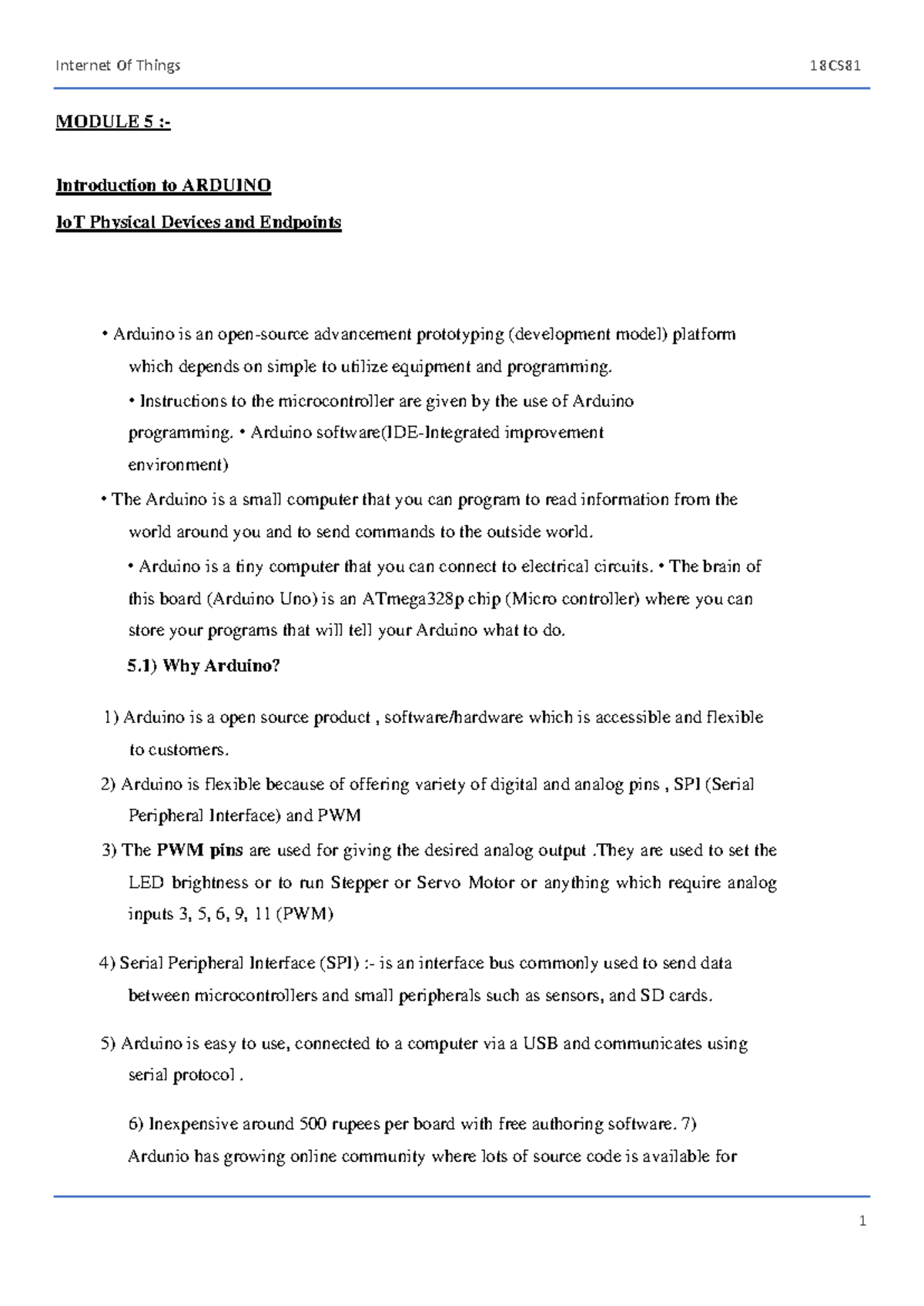 Io T module-5 - Module 5 - MODULE 5 :- Introduction to ARDUINO IoT Physical Devices and ...