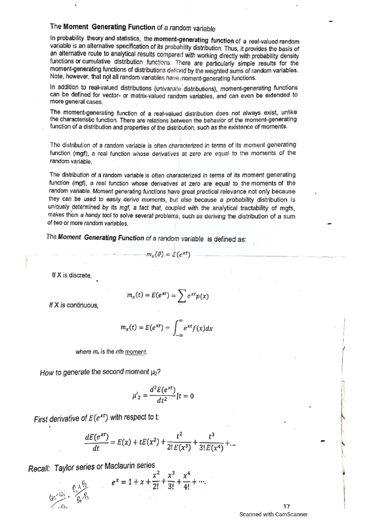 MGF - moment generating functions - Econometrics 1 - Studocu