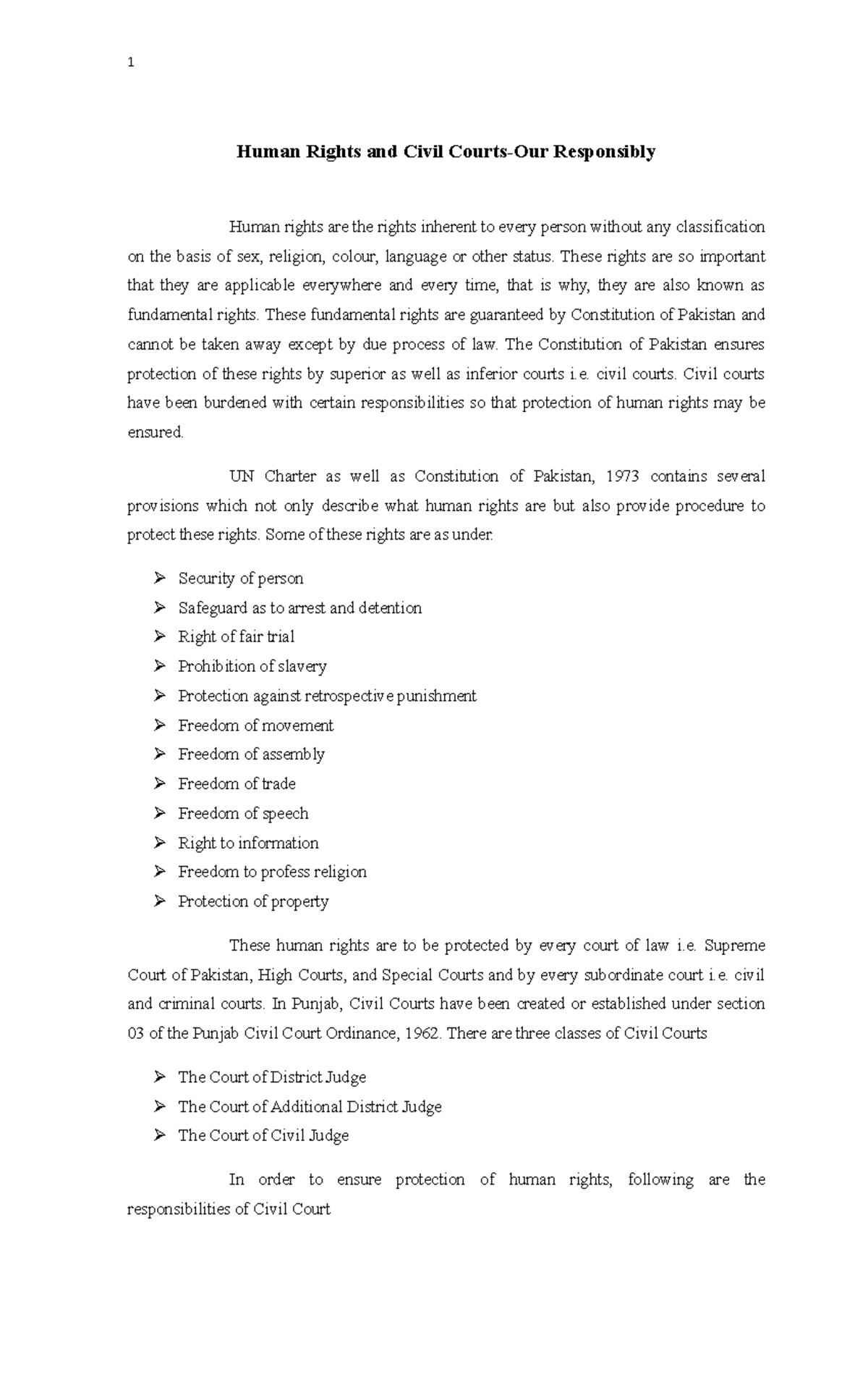 Courts-Our Human Rights and Civil Responsibly - 1 Human Rights and ...