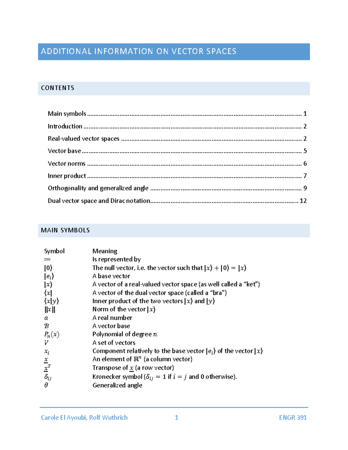 ENGR391 L3 06 01 Vector Spaces - ADDITIONAL INFORMATION ON VECTOR ...