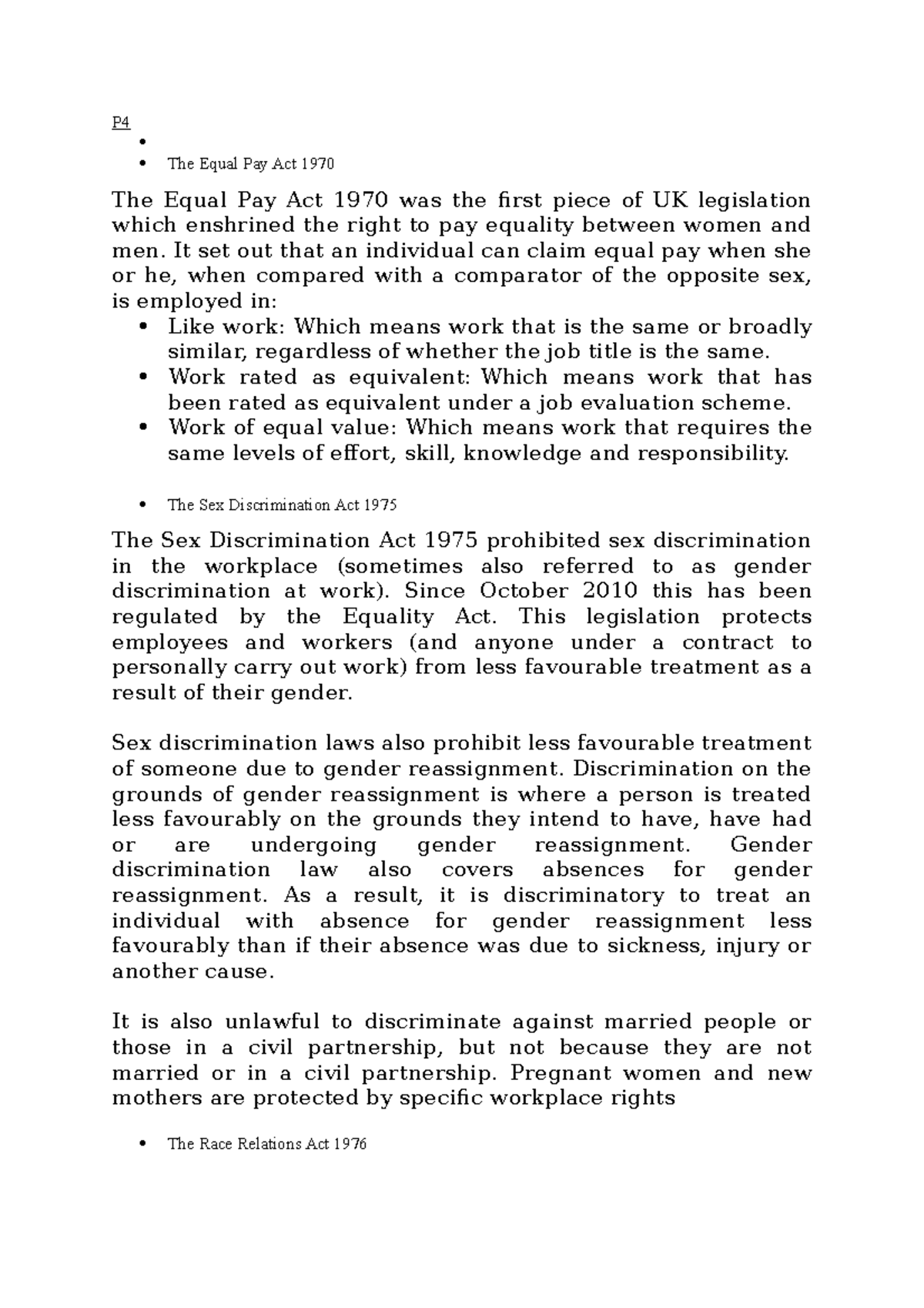PAMS WRK - IDK - P The Equal Pay Act 1970 The Equal Pay Act 1970 was ...