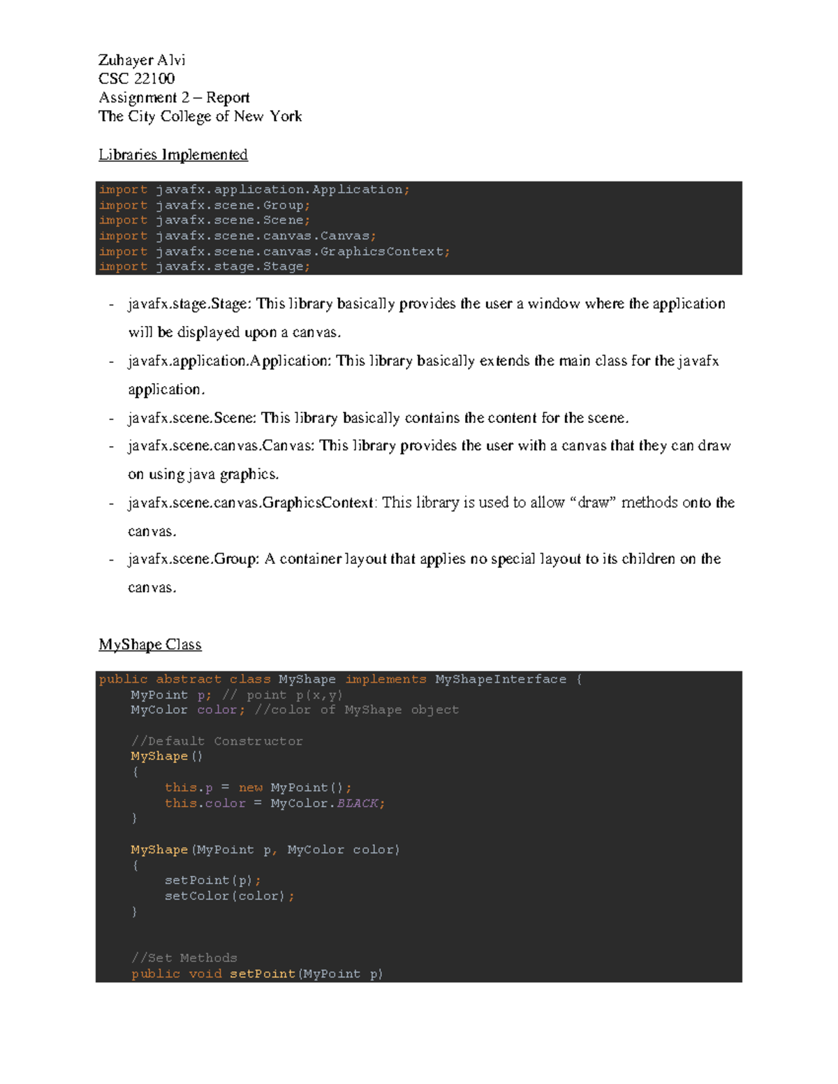CSC221 Assignment 2 Report - Zuhayer Alvi CSC 22100 Assignment 2 ...