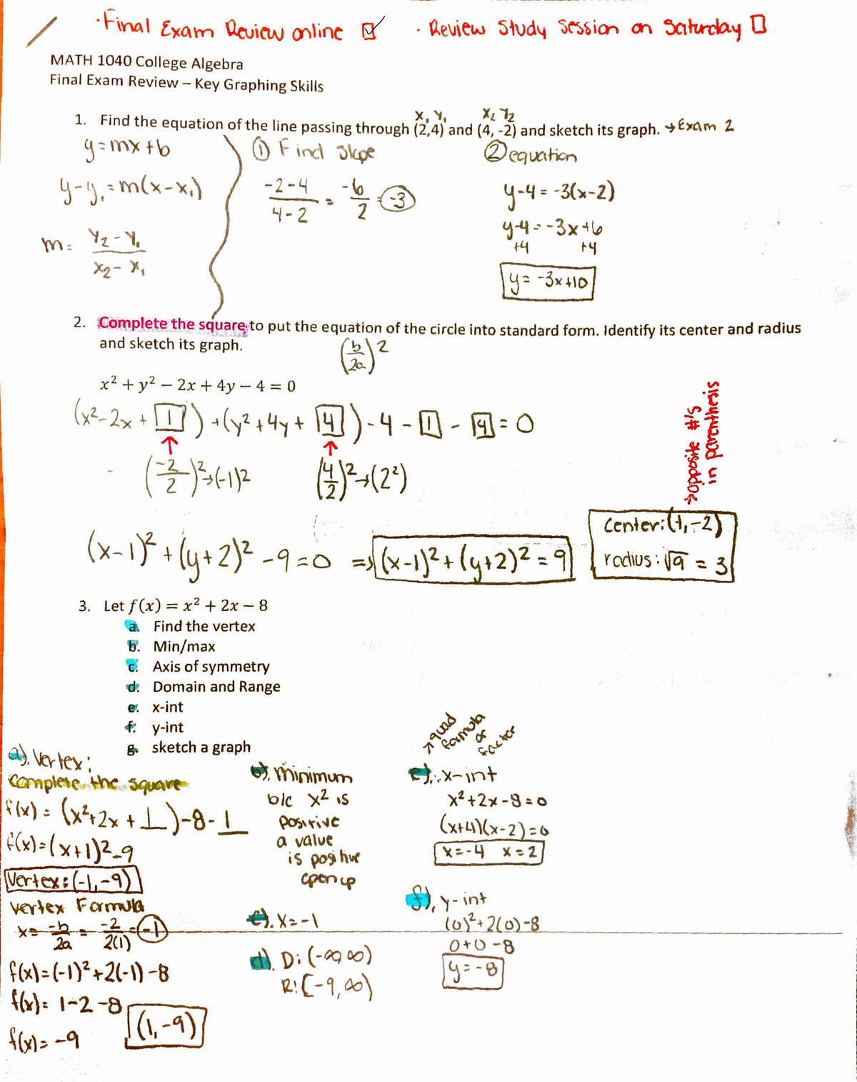 In class final review - MATH 1040 - - Studocu