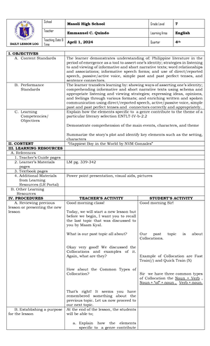 Bariga and myra collateral reading - Dr. Aurelio Mendoza Memorial ...