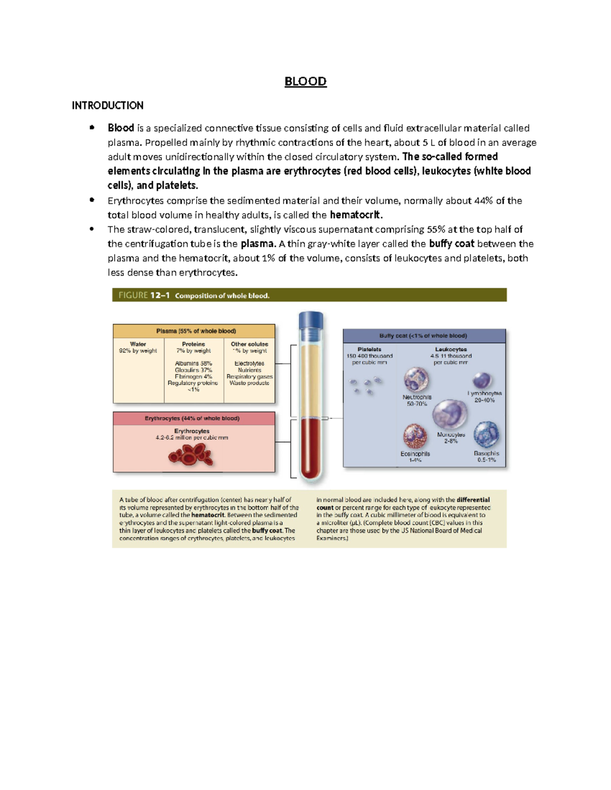 Blood - histology notes - BLOOD INTRODUCTION Blood is a specialized ...