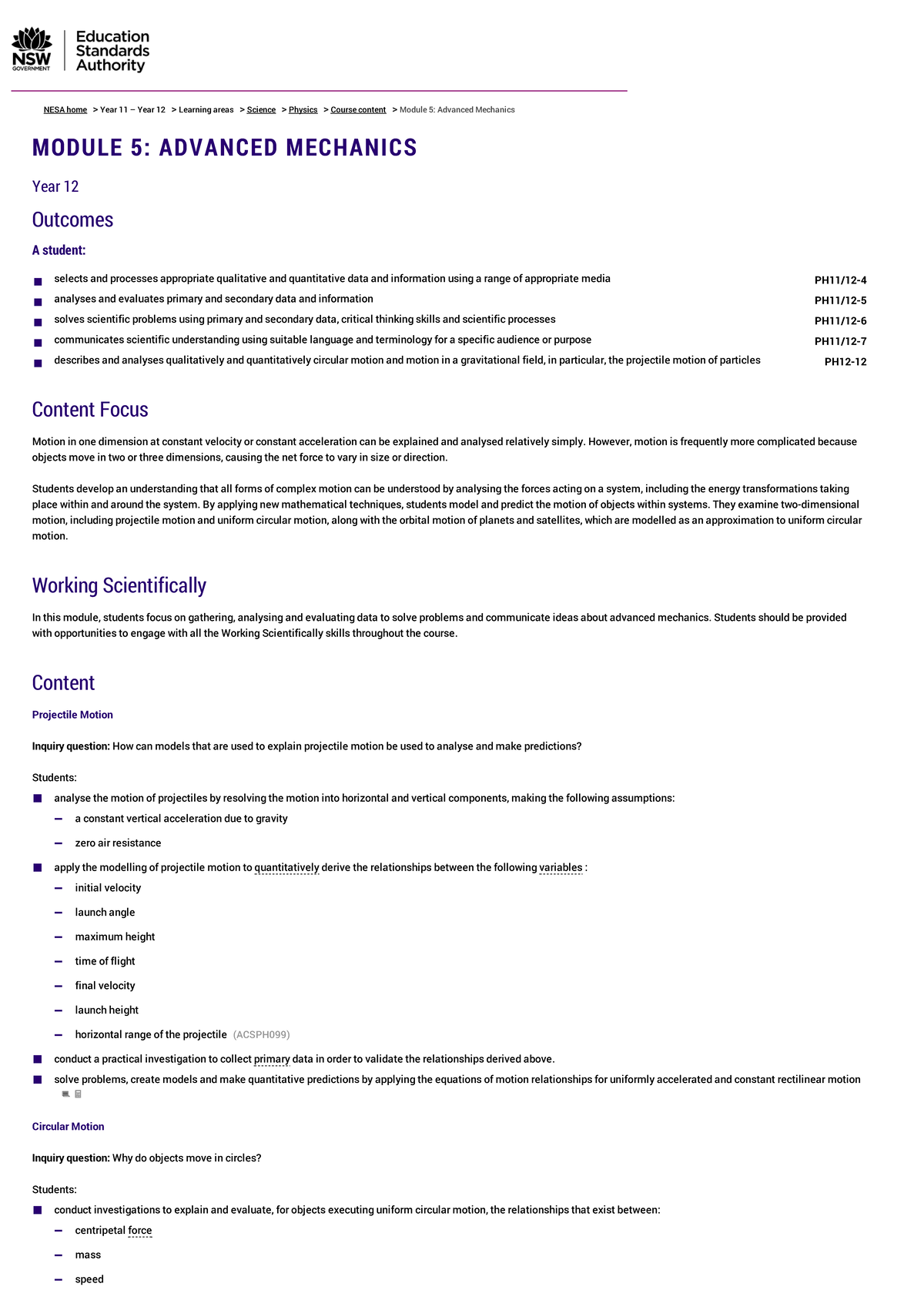 M5 Advnaced mechanics year 12 course notes - NESA home > Year 11 – Year ...