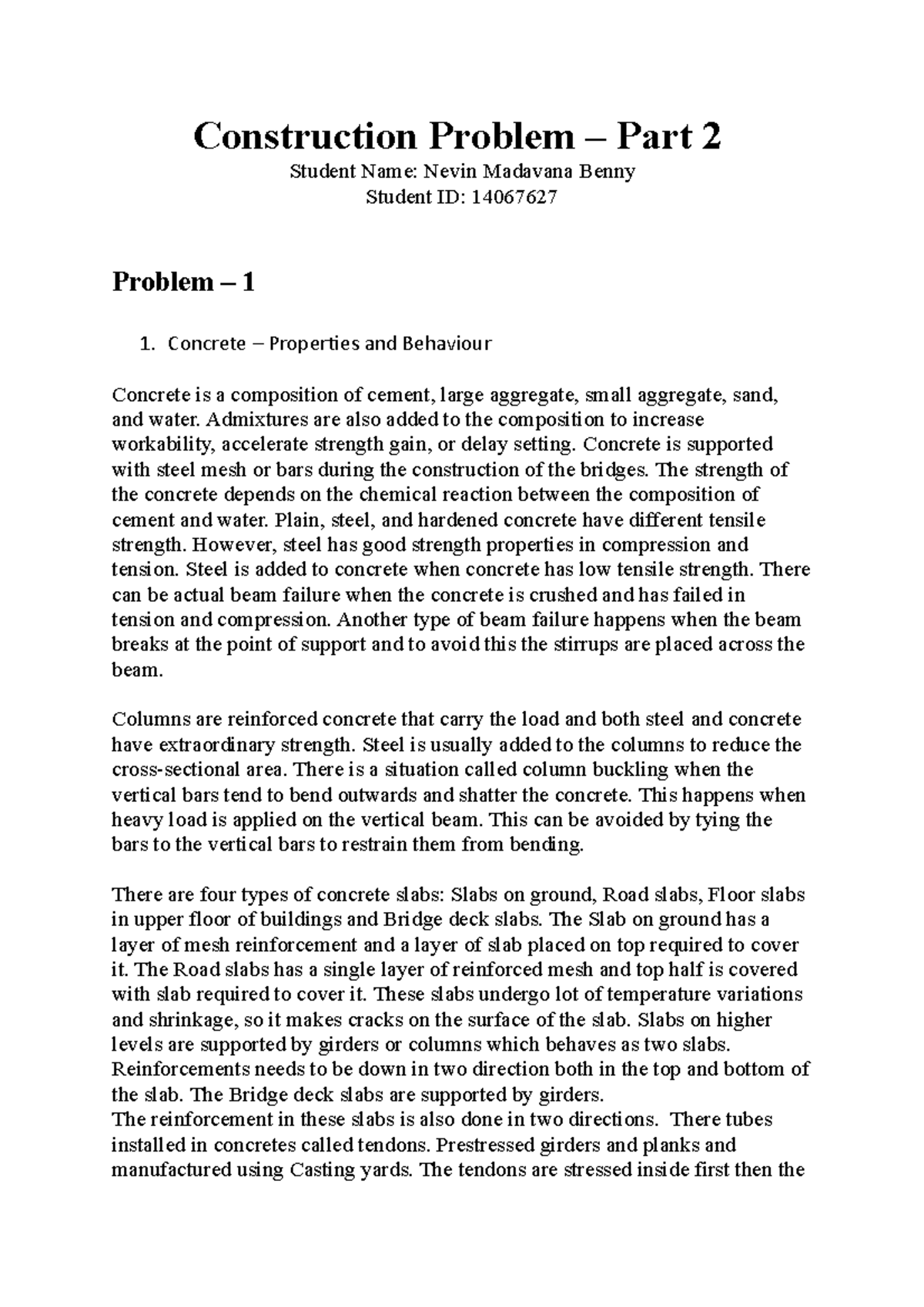 Construction Problem - Part 2 - Construction Problem – Part 2 Student ...