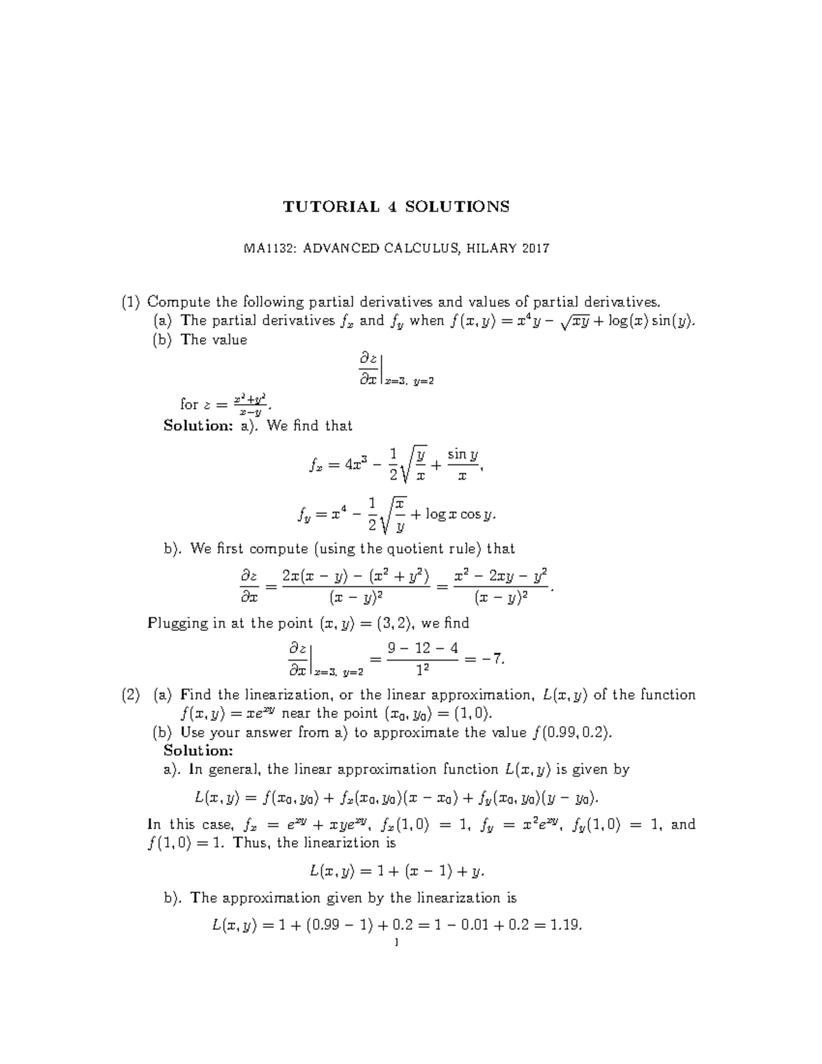 ACT4S - MAT1132 - TUTORIAL 4 SOLUTIONS MA1132: ADVANCED CALCULUS ...