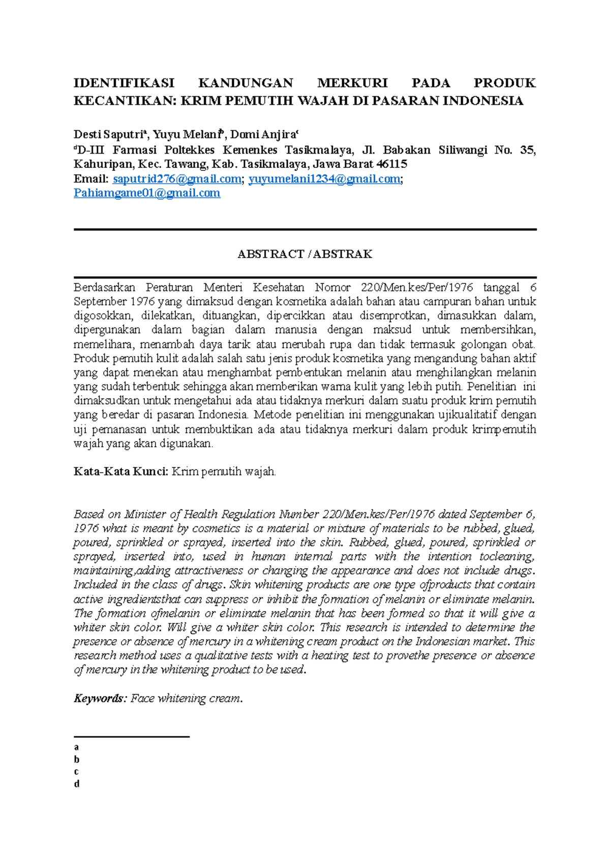 Artikel ilmiah indo U bru (1)-1 - IDENTIFIKASI KANDUNGAN MERKURI PADA ...