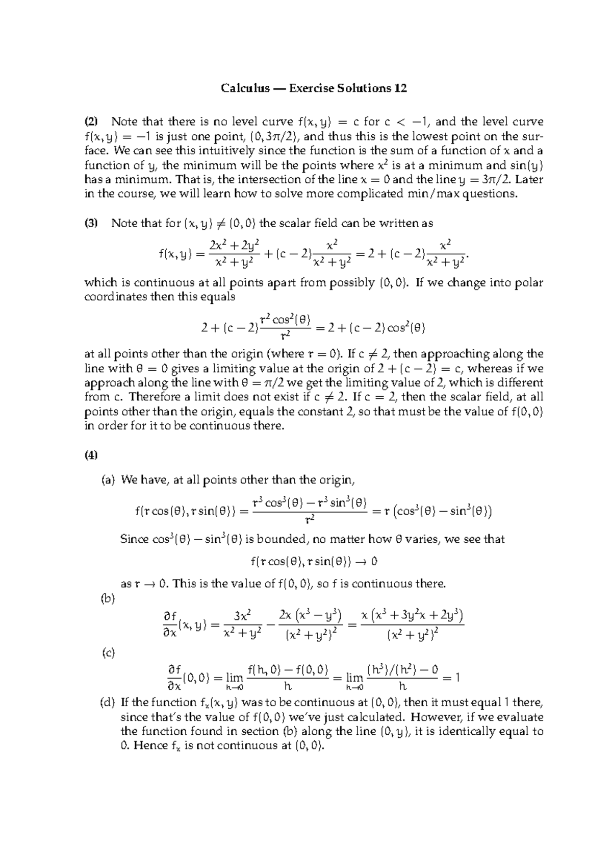Calculus assessment 12 solutions - Calculus — Exercise Solutions 12 (2 ...