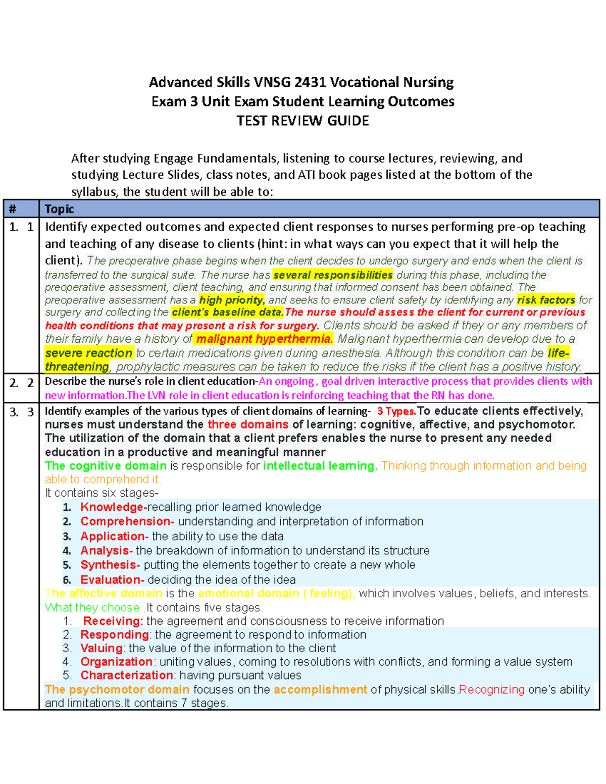 Advanced Skills Unit 3 Test Review 2023 2 - Advanced Skills VNSG 2431 ...