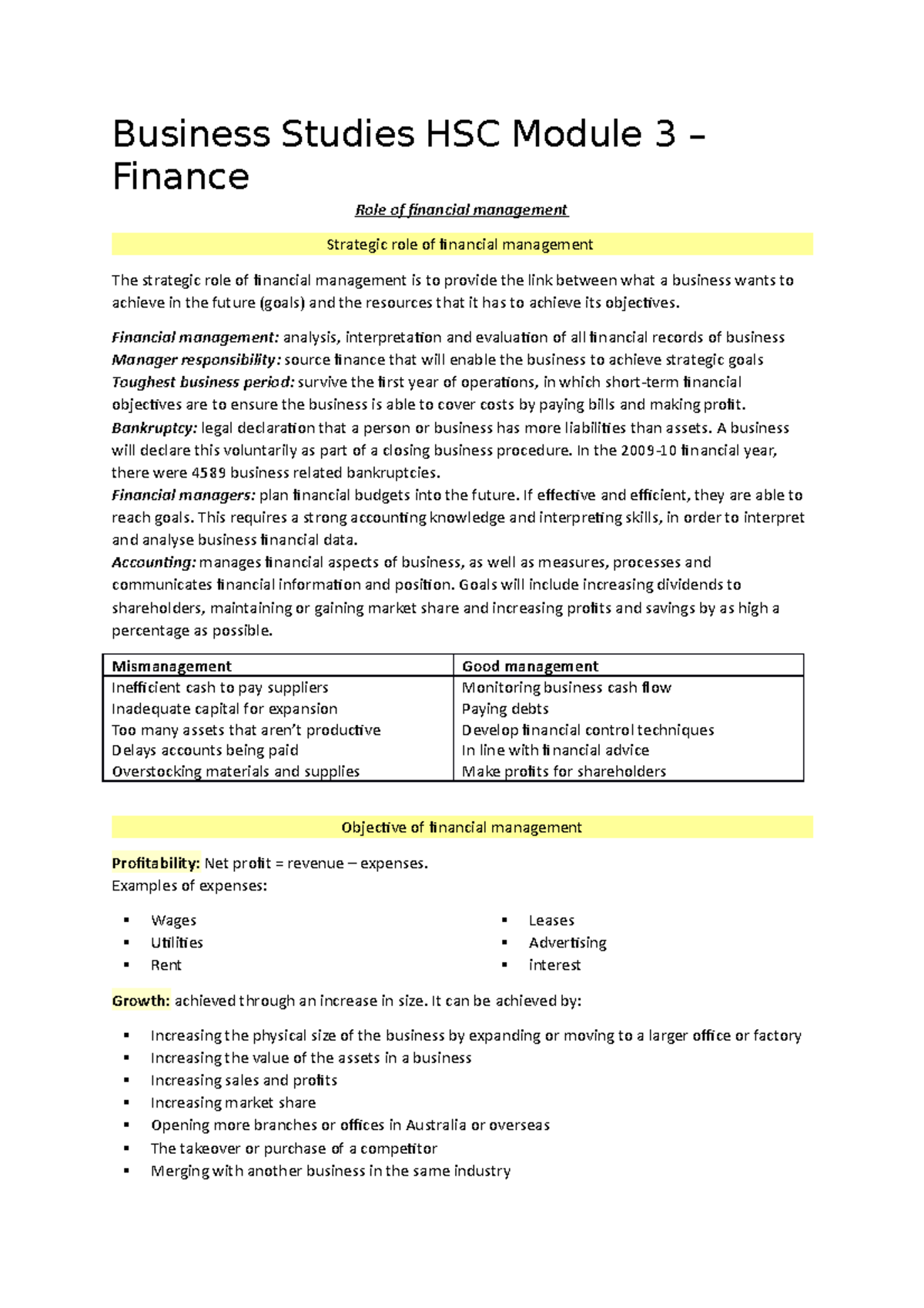 Business Studies HSC Module 3 Notes - Finance - Business Studies HSC ...