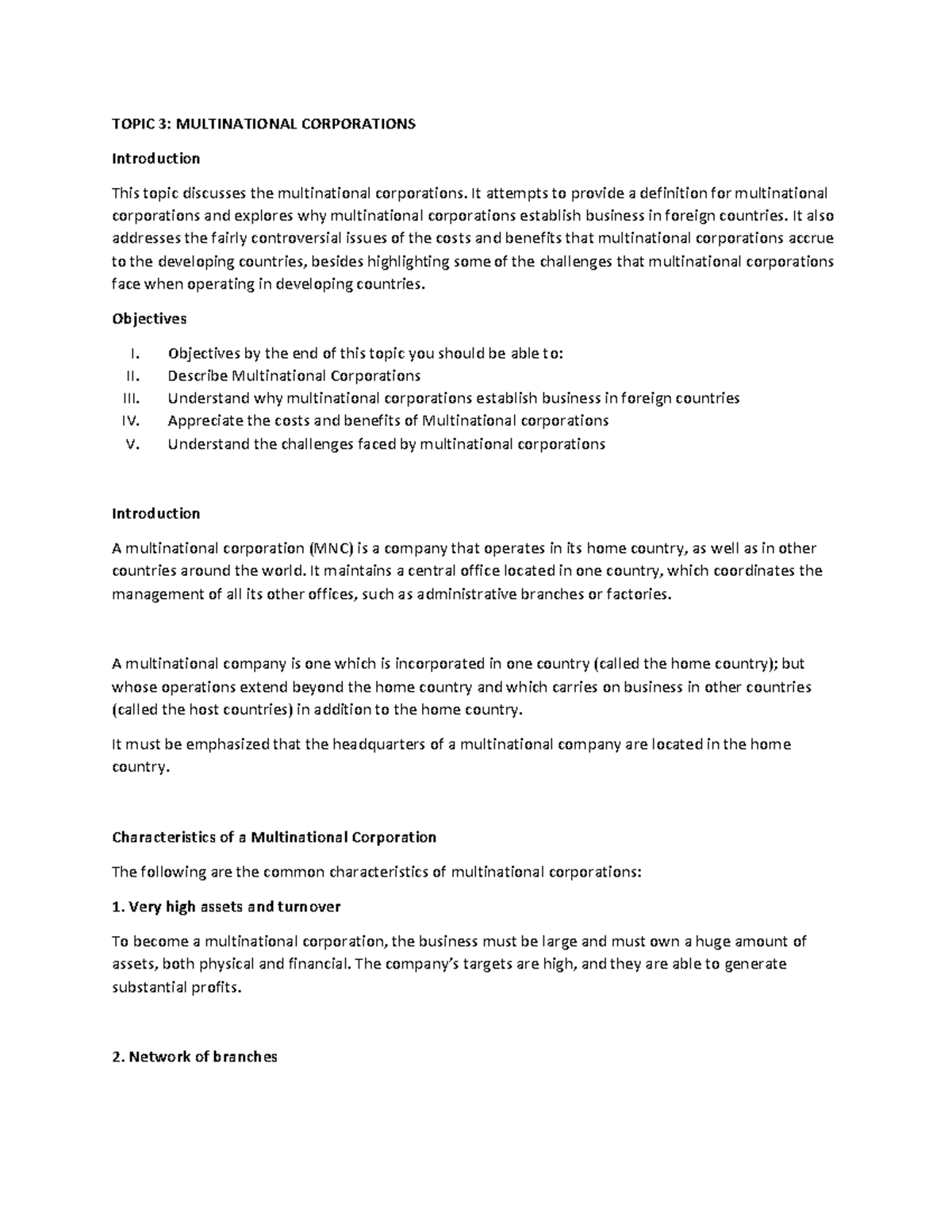 Topic 3 Multinationals - TOPIC 3: MULTINATIONAL CORPORATIONS ...