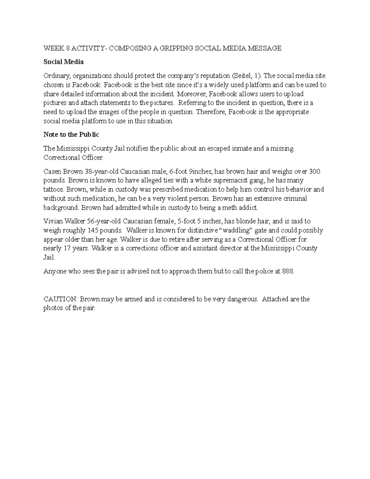 Whittington Bethany BUS300 WK8A - WEEK 8 ACTIVITY- COMPOSING A GRIPPING SOCIAL MEDIA MESSAGE ...