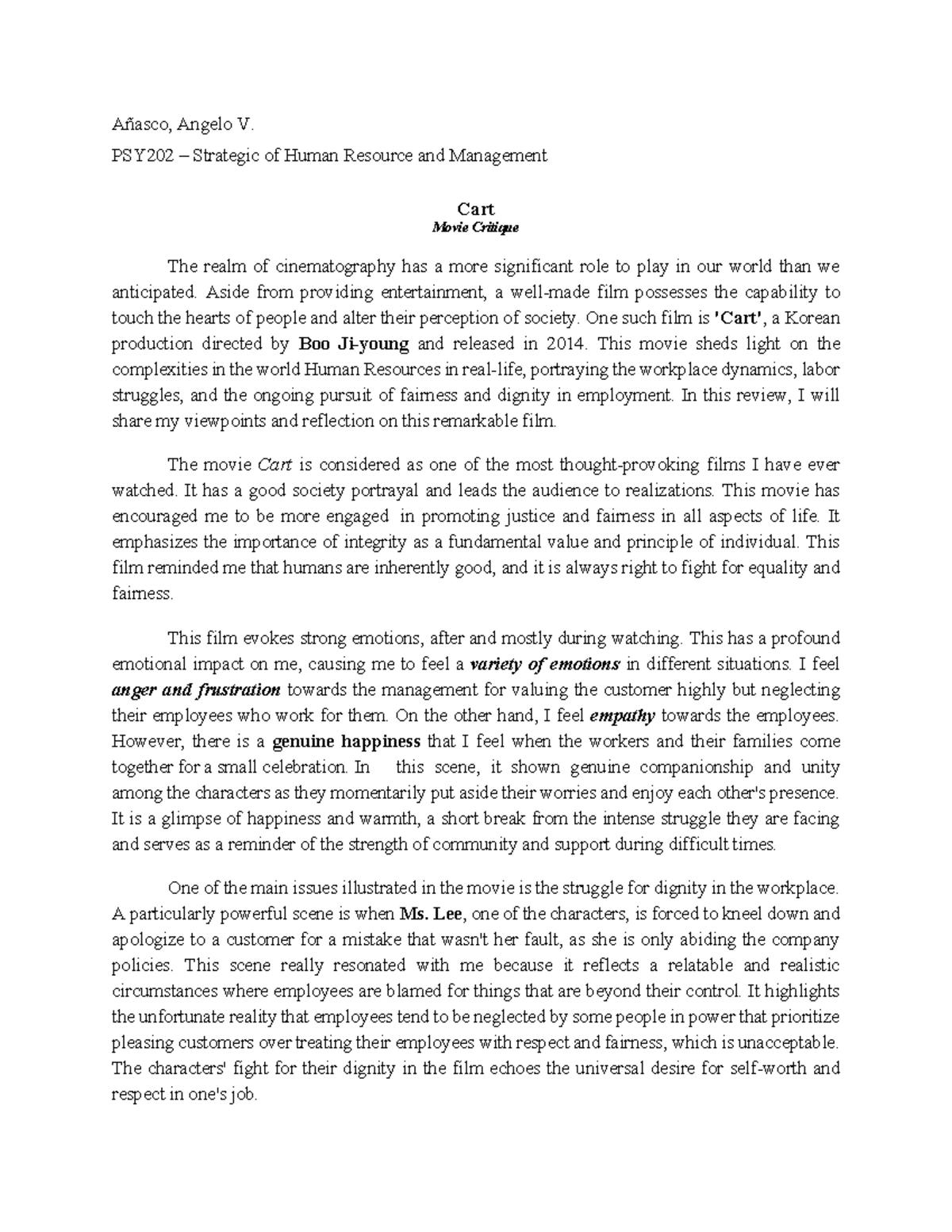 Movie Reflection Cart - Añasco, Angelo V. PSY202 – Strategic of Human ...