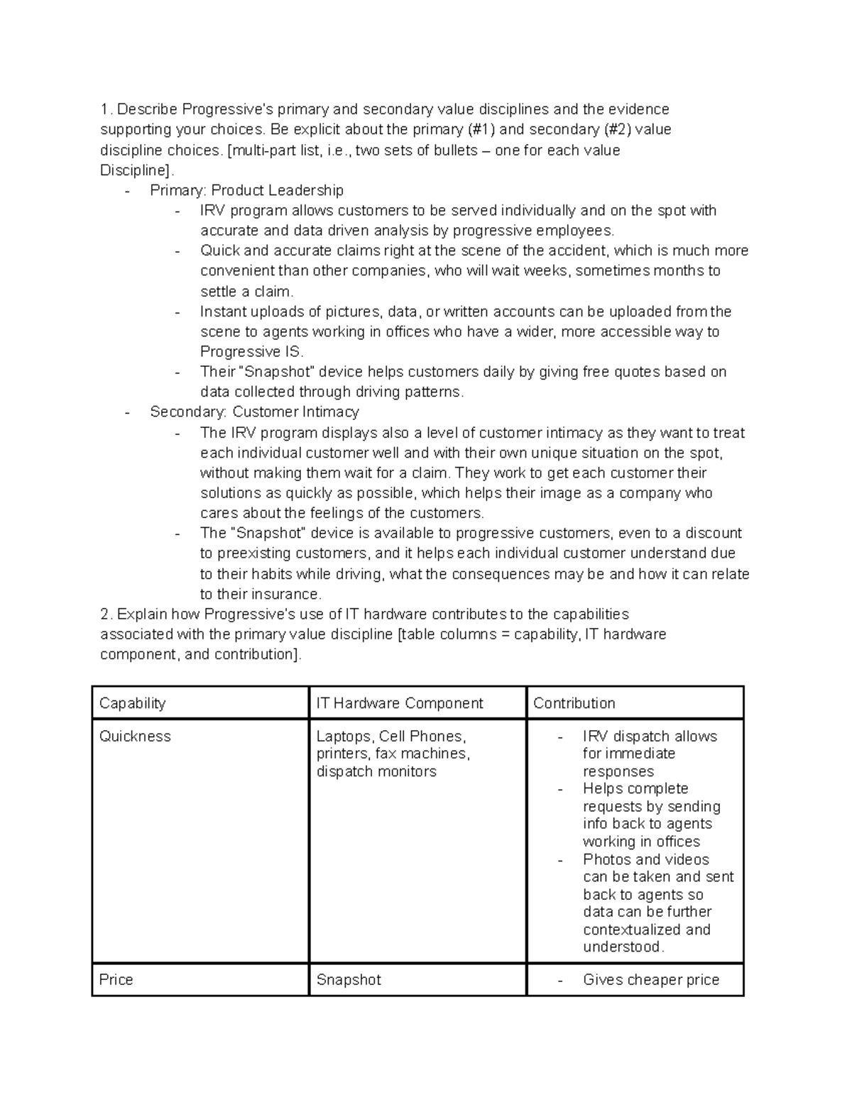 Progressive Case Study - Describe Progressive’s primary and secondary ...