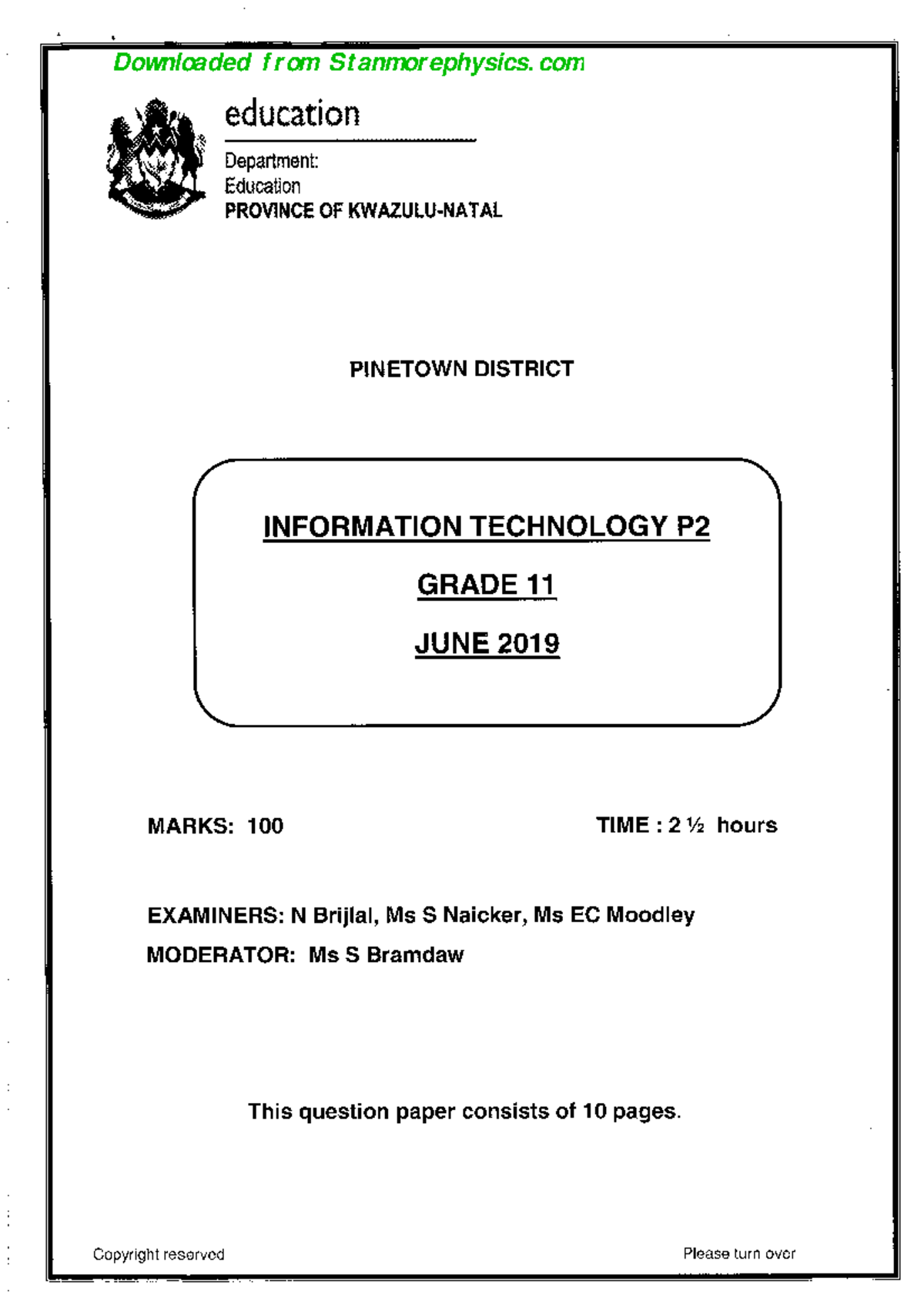 June 2019 P2and MEMO - Past year paper - JUNE EXAMINATIONS - 2019 ...