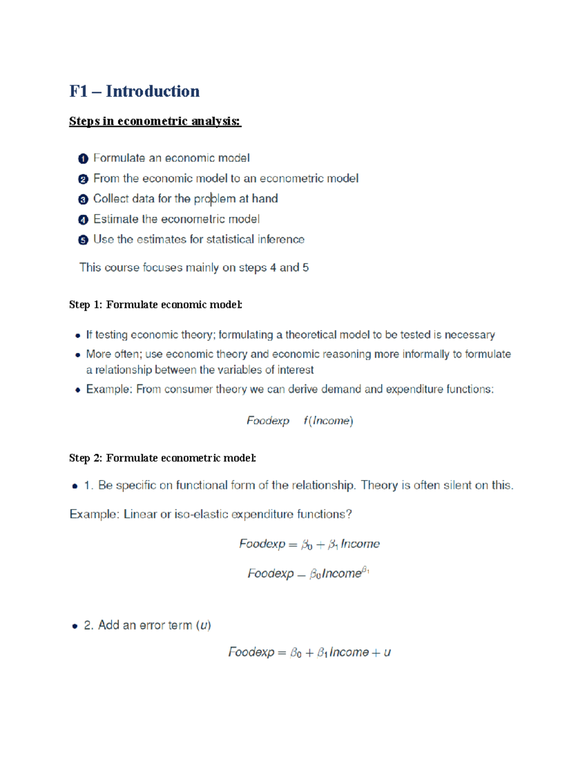 ECN402 Lecture notes - Foredragsnotater 1-2 - F1 – Introduction Steps ...