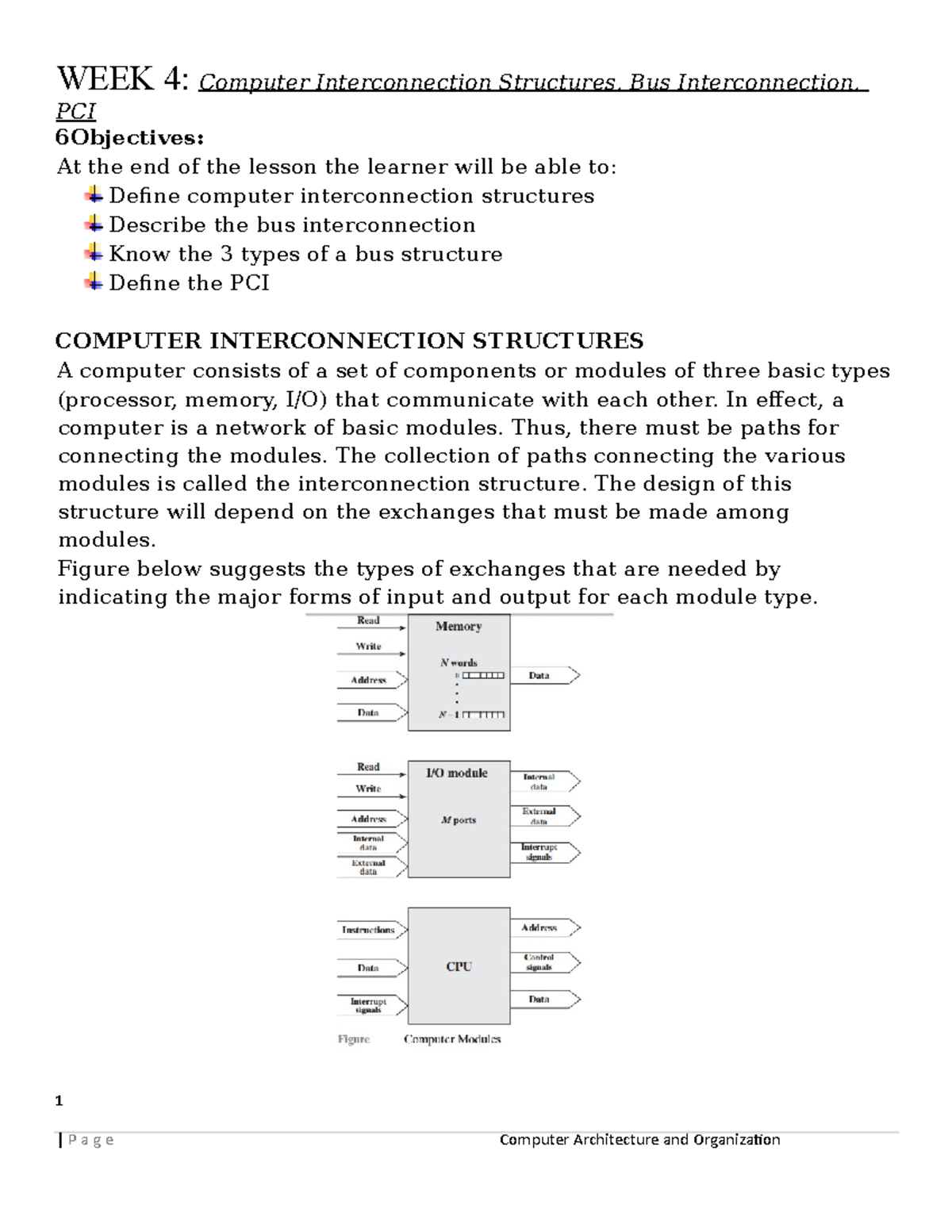 W4 Computer Interconnection Structures Bus Interconnection Pci Pci 6objectives At The End