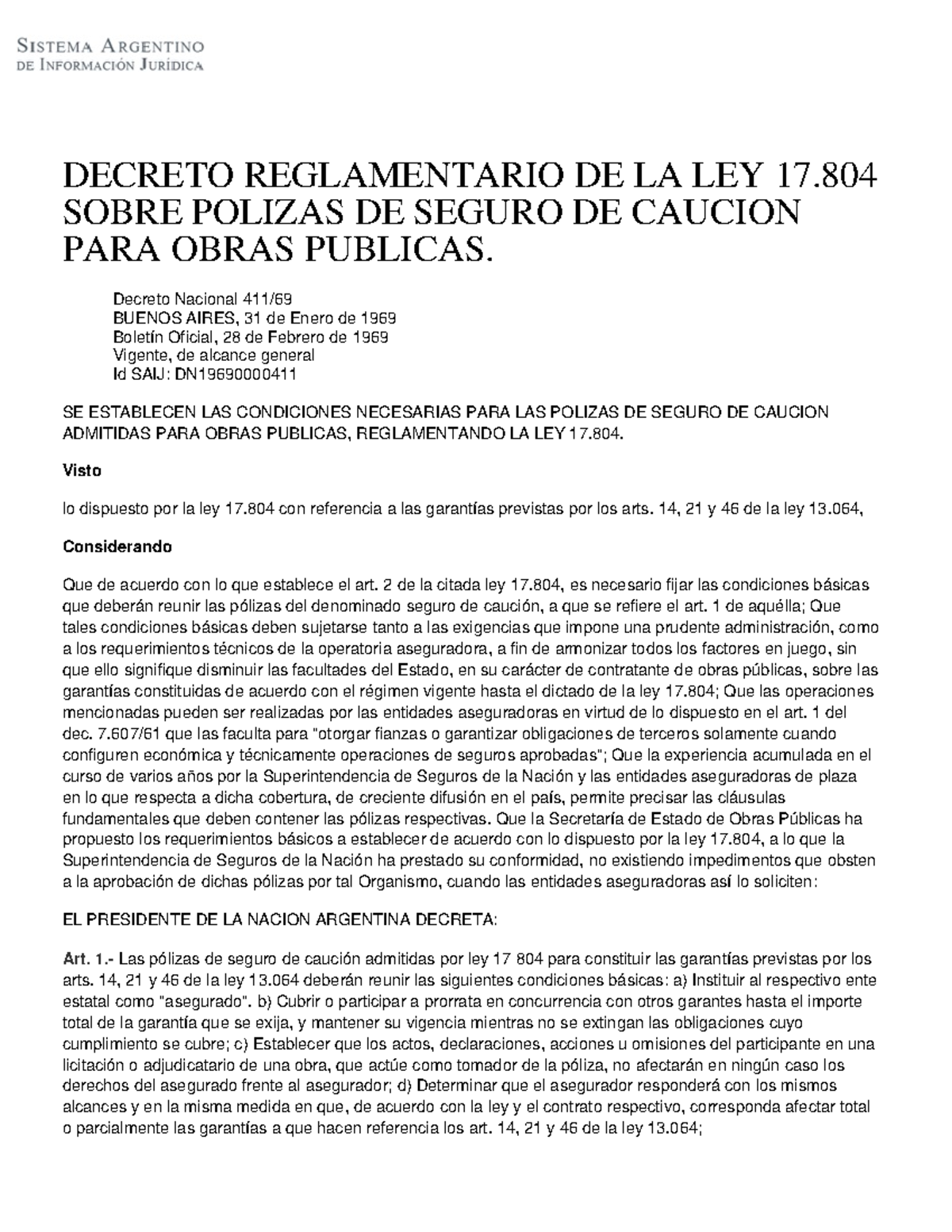 Decreto Reglamentario DE LA LEY 17.804 Sobre Polizas DE Seguro DE ...