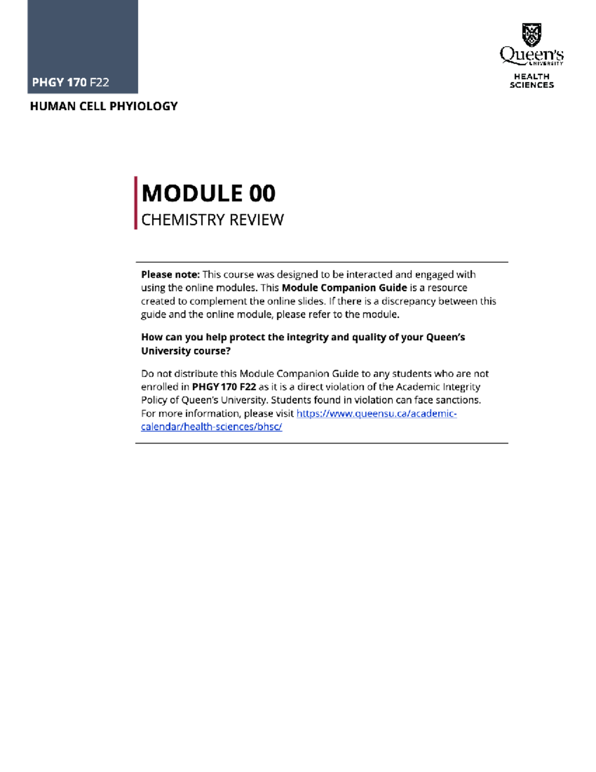Module 00 - PHGY 170 - Blended - F22 - PHGY 170 - Studocu