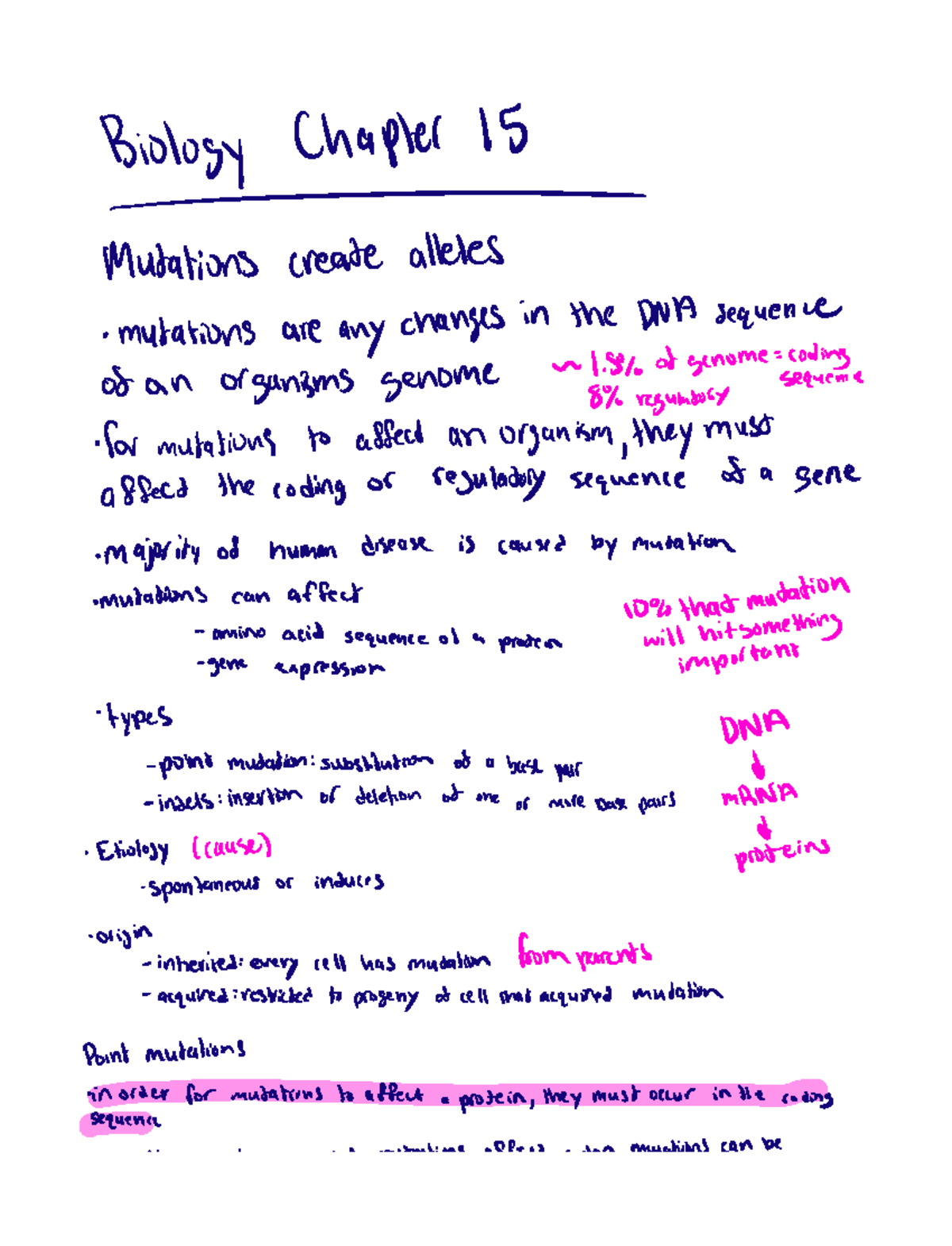 Bio Chapter 15 Notes - Biology Chapter 15 Mutations caralleles ...