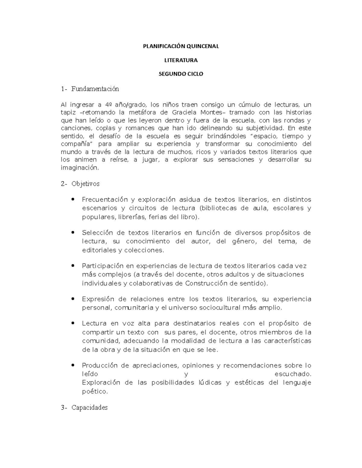 Planificación Quincenal - PLANIFICACIÓN QUINCENAL LITERATURA SEGUNDO ...