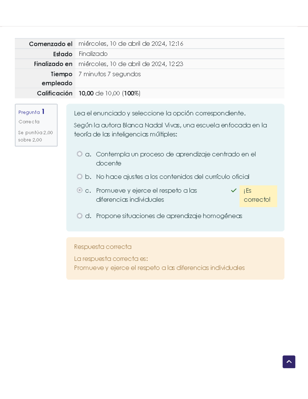 Modulo 2 Evaluación Unidad 2 Revisión del intento - Pregunta 1 Correcta Se puntúa 2, sobre 2 ...