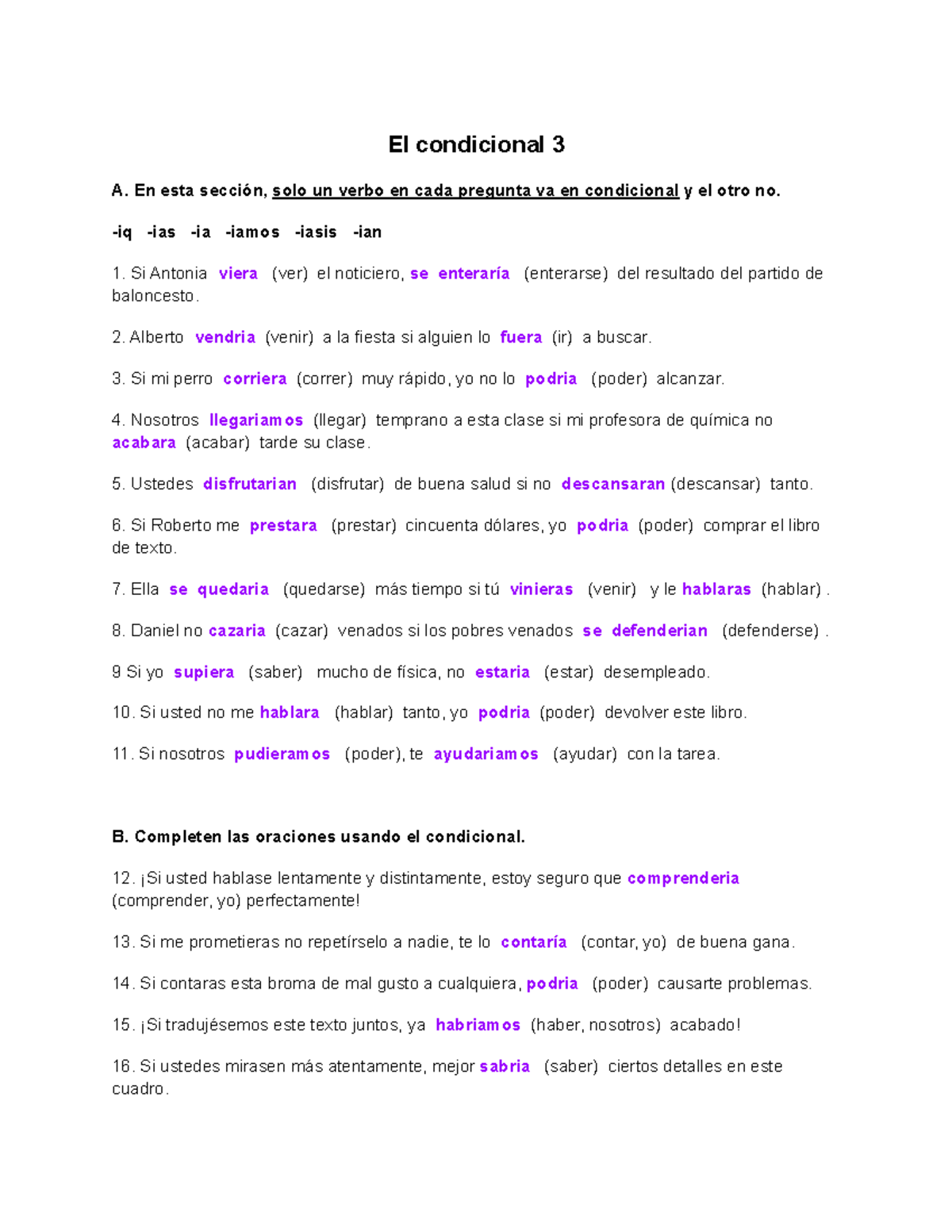 El condicional 3 - This is the homework for this lesson. - El ...
