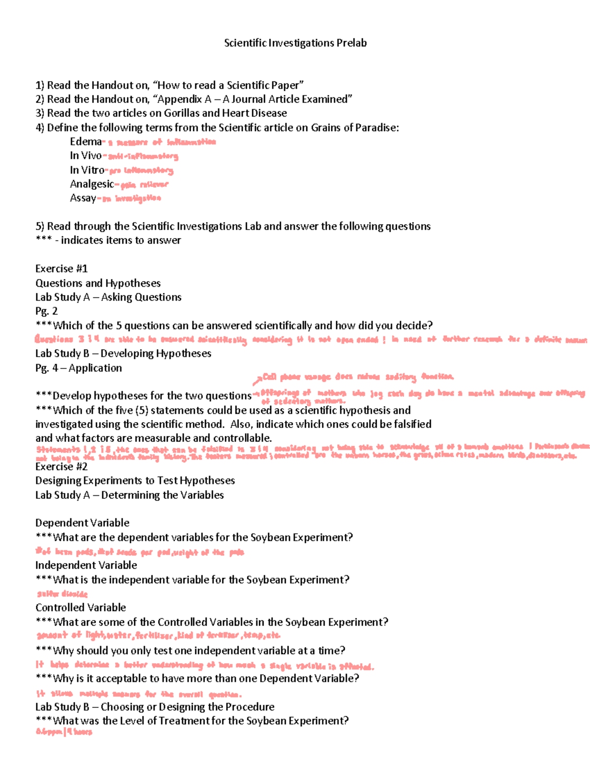 Scientific Investigations Prelab - 2 ***Which of the 5 questions can be ...