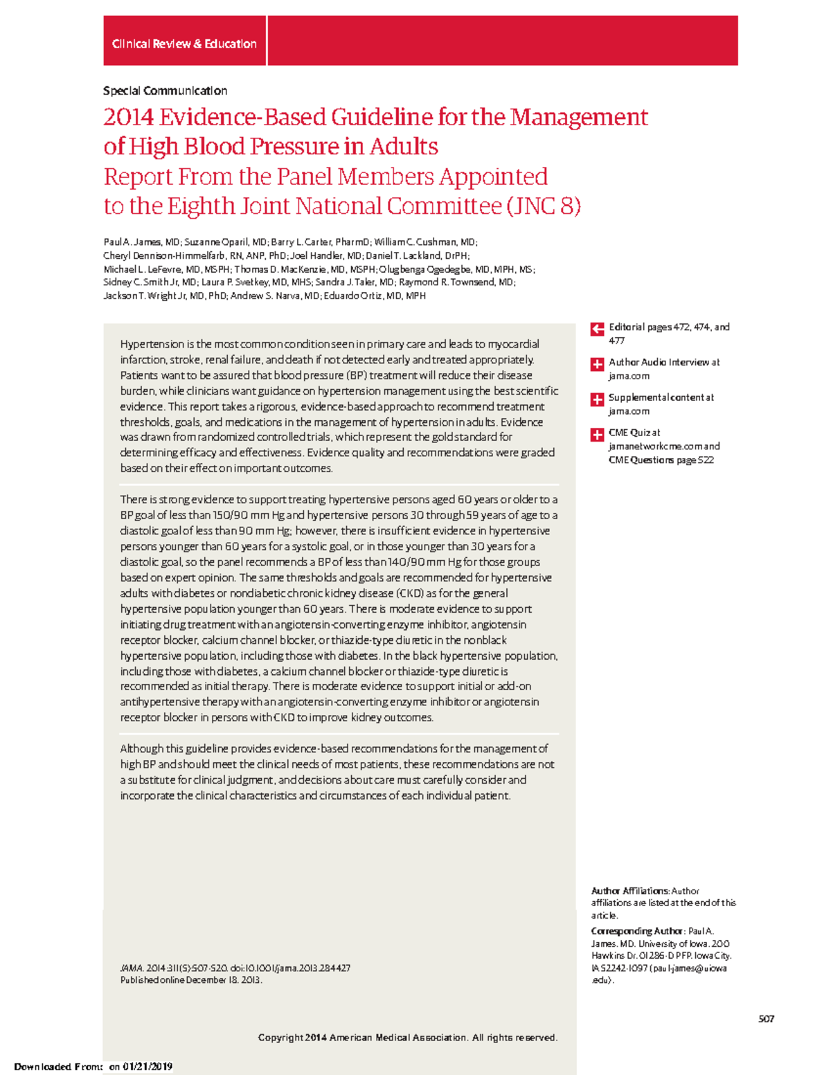Guidelines for HTN treatment 2014 - Copyright 2014 American Medical ...