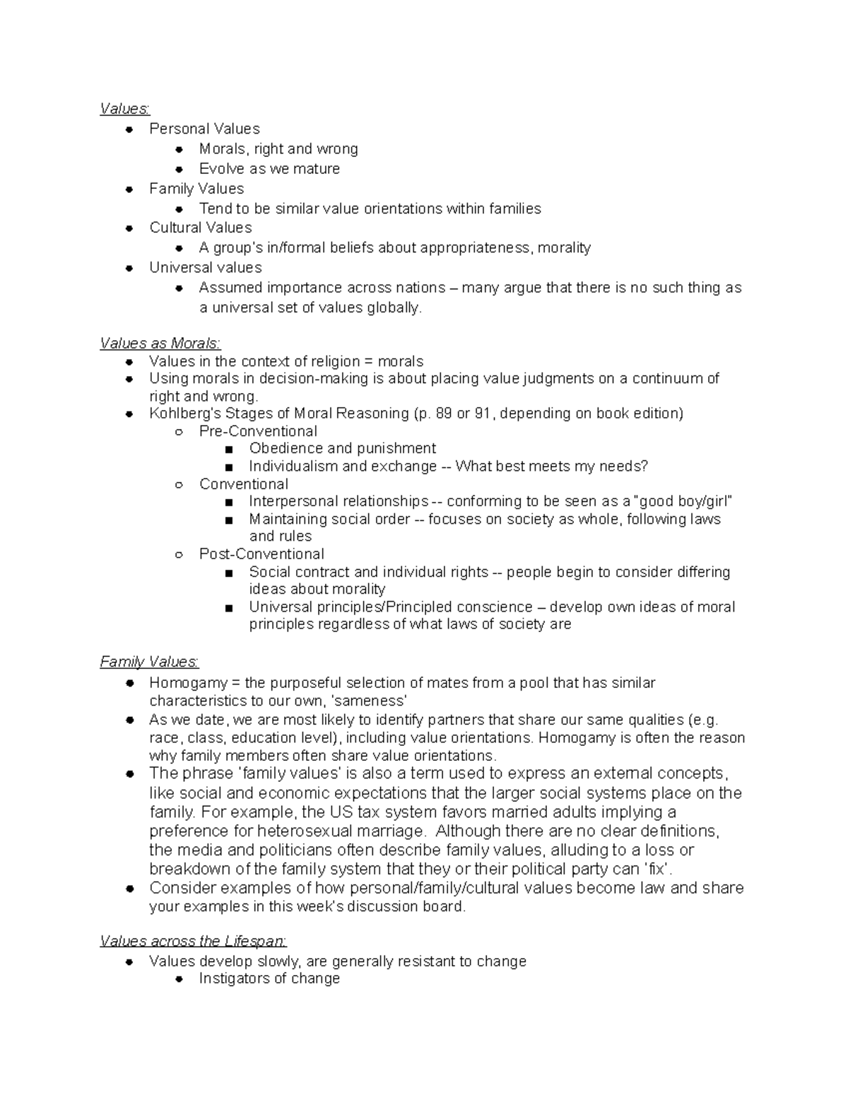 FMST Chapter 5 Notes - Values: Personal Values Morals, right and wrong ...