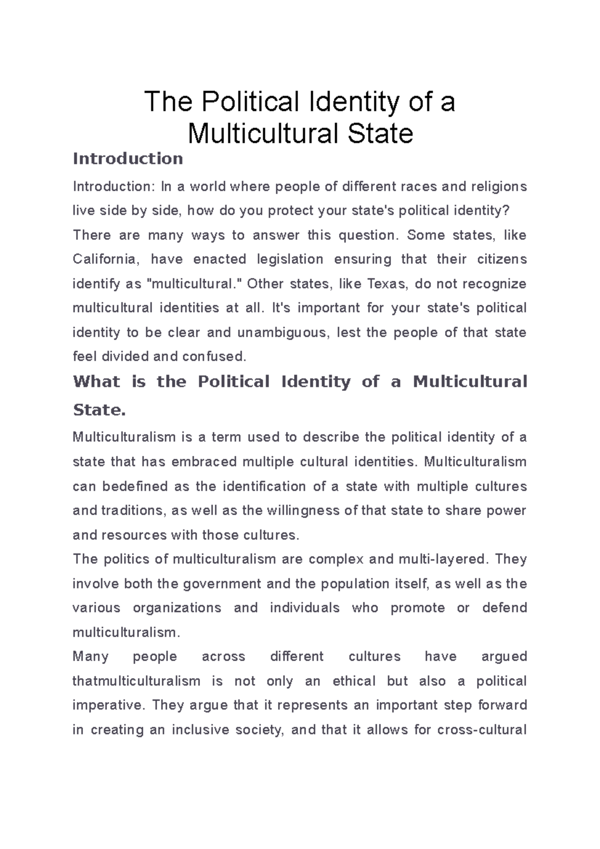 The Political Identity of a Multicultural State - The Political ...