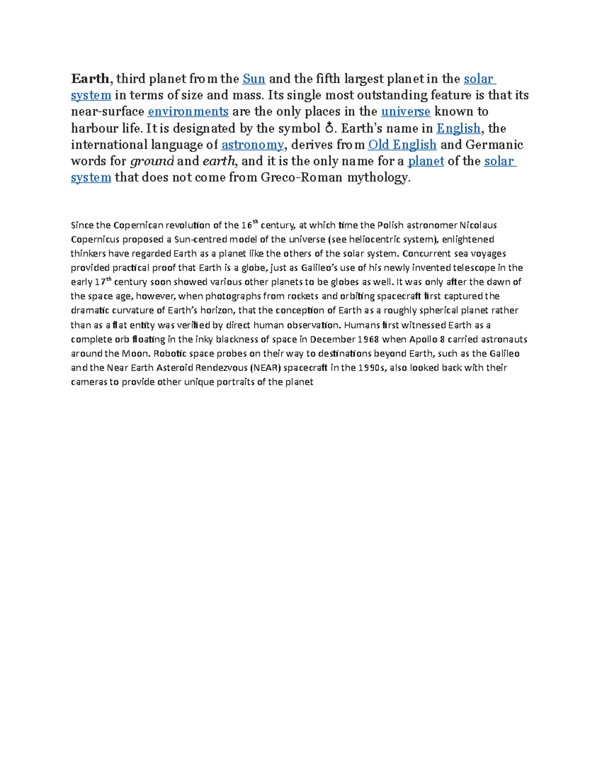 Earth science - Earth, third planet from the Sun and the fifth largest ...