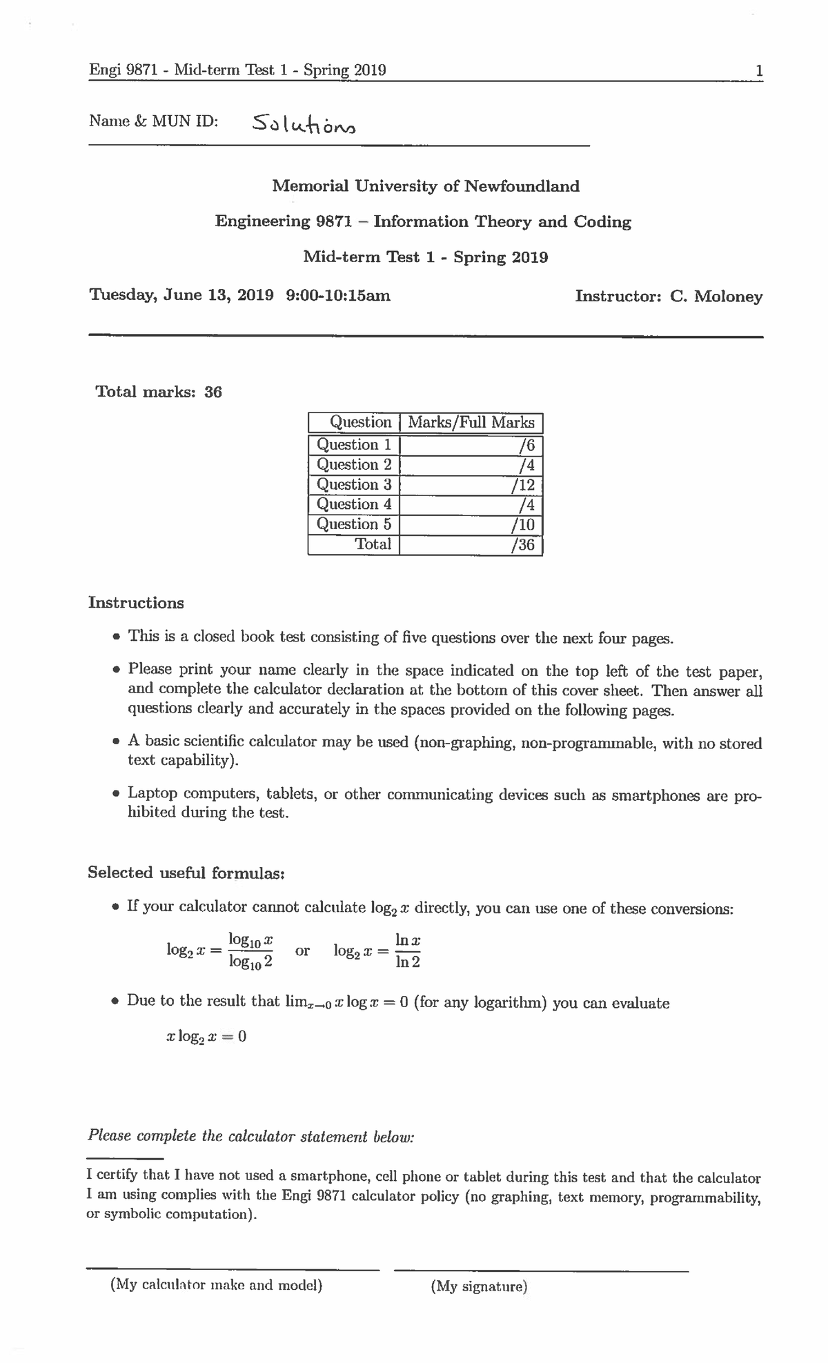MT1 9871 S2019 Solns R - Engi 6871 - Studocu
