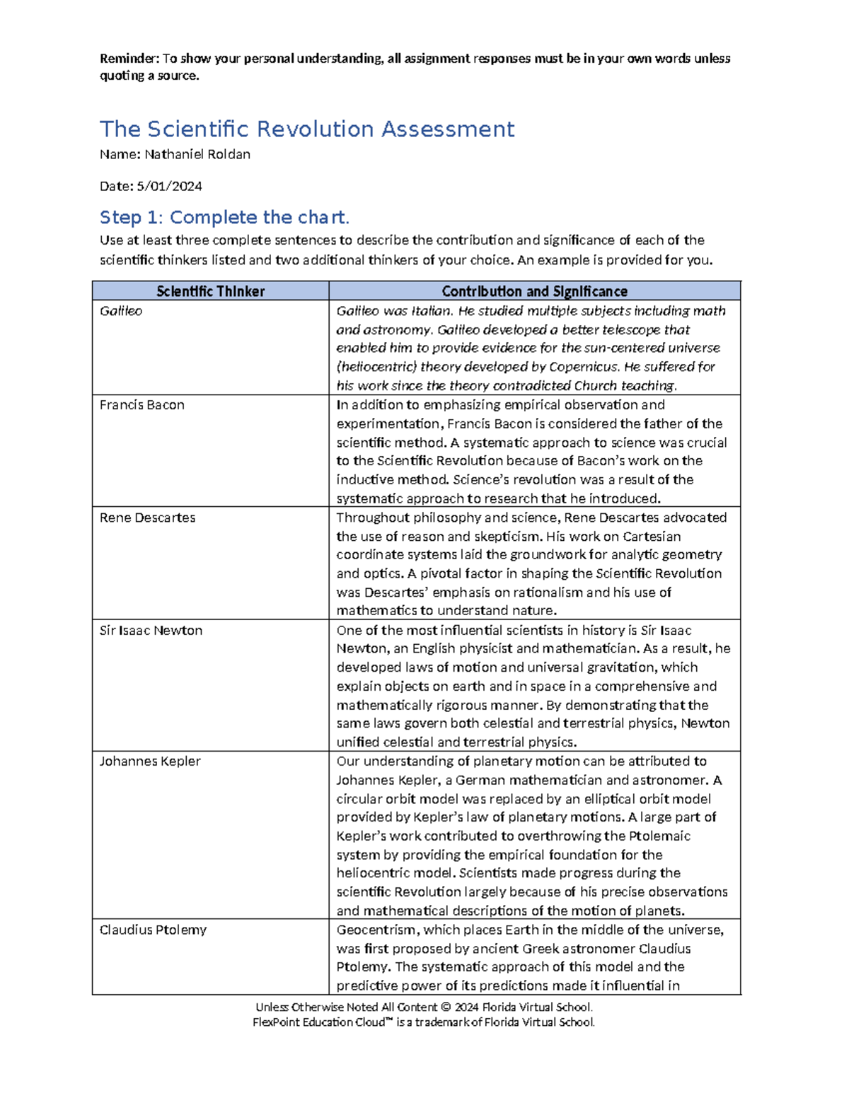 5 - This is an assignment on the scientific revolution. - Reminder: To ...
