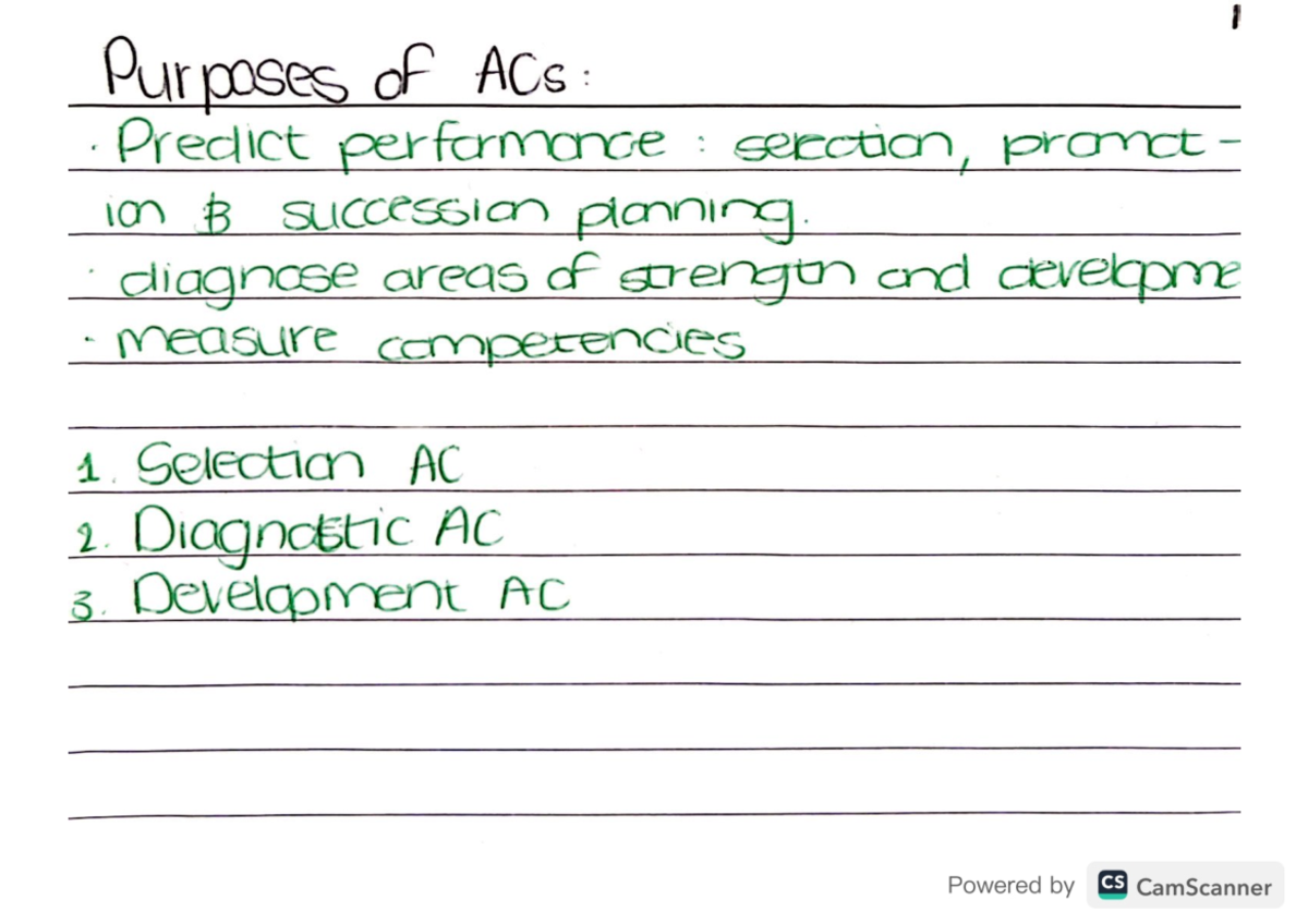 STUDY UNIT 1: ASSESSMENT CENTRES (key cards) - Purposes of ACs ...