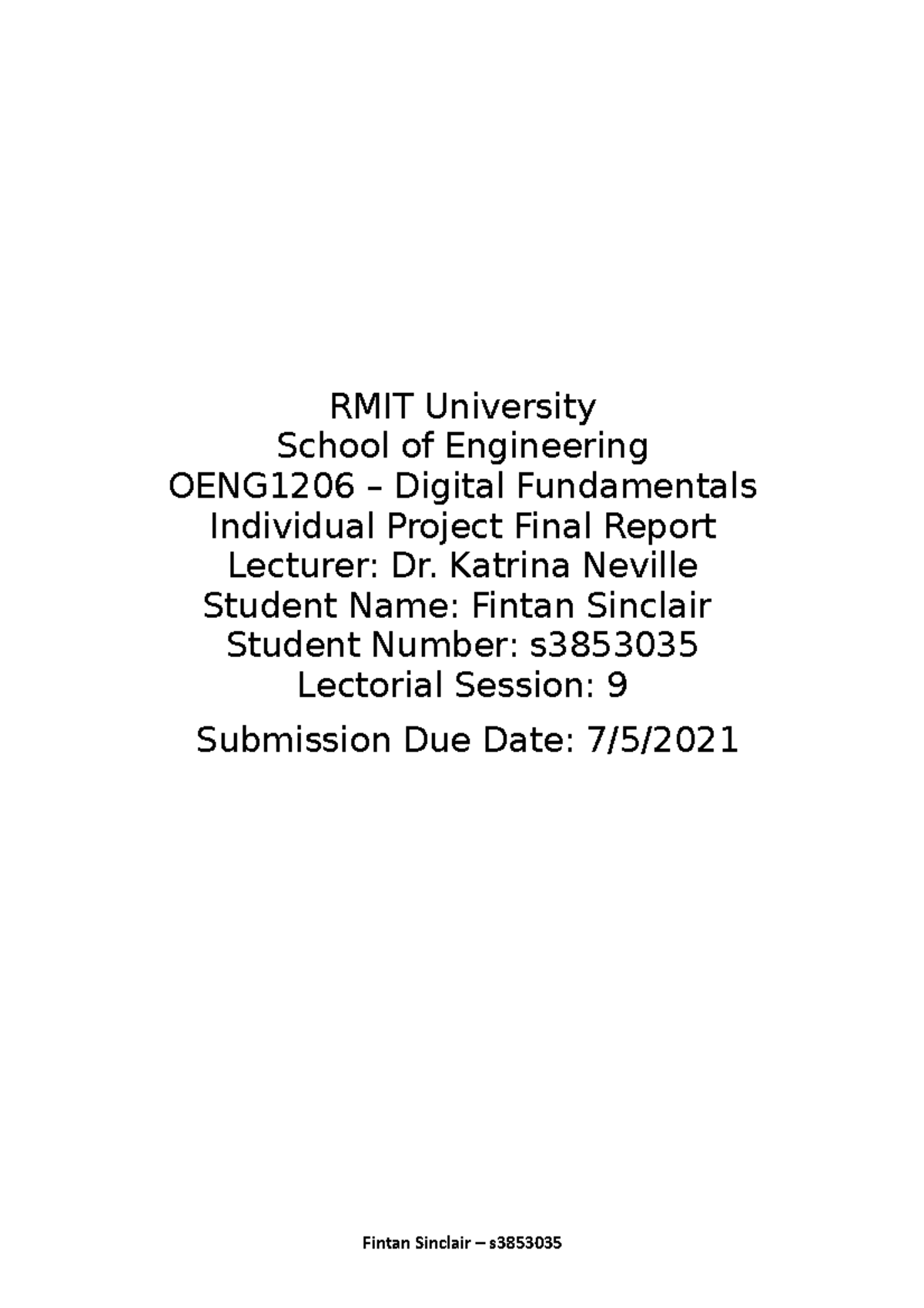Fintan Sinclair s3853035 Unit Converter Final - RMIT University School of Engineering OENG1206 ...