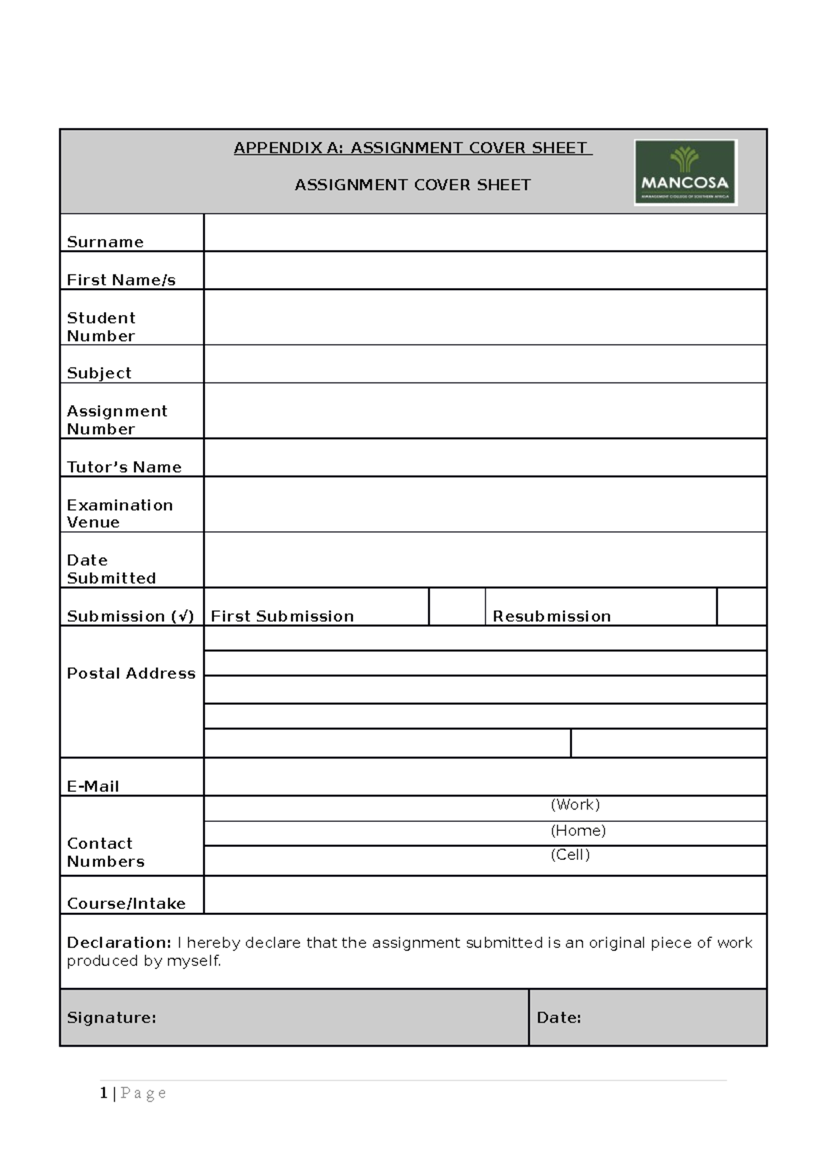 Management Principles Assignment - APPENDIX A: ASSIGNMENT COVER SHEET ...