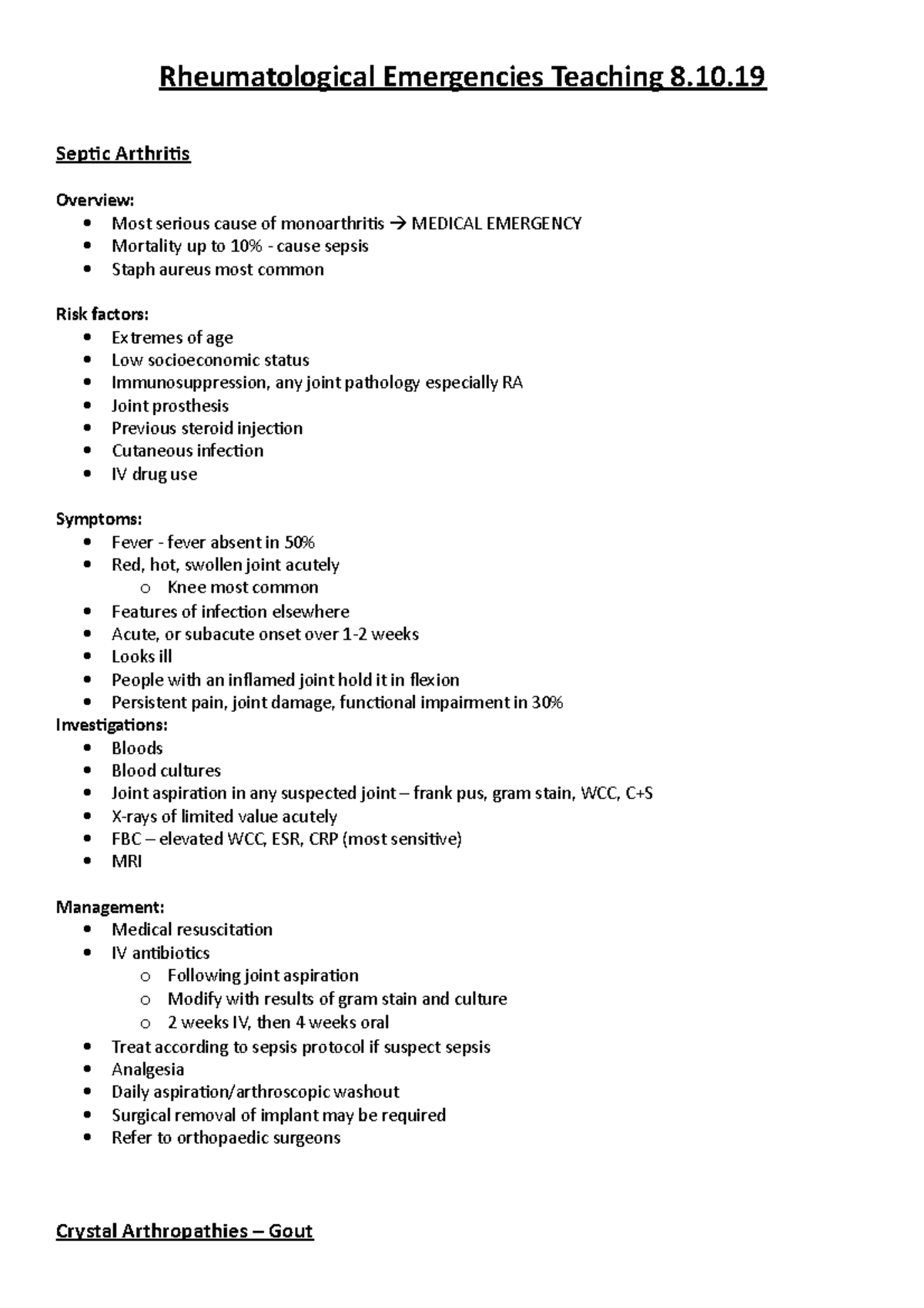 Rheumatological Emergencies - Septic Arthritis Overview: Most serious ...