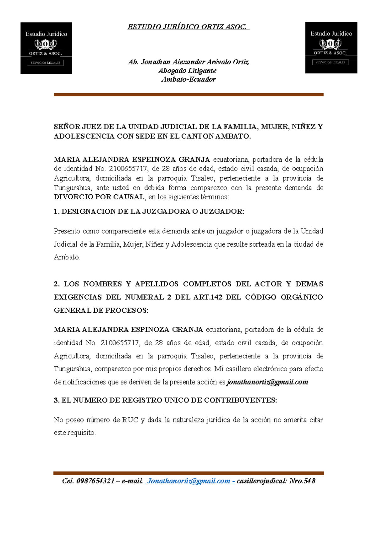 Demanda - Derecho - Ab. Jonathan Alexander Arévalo Ortiz Abogado ...