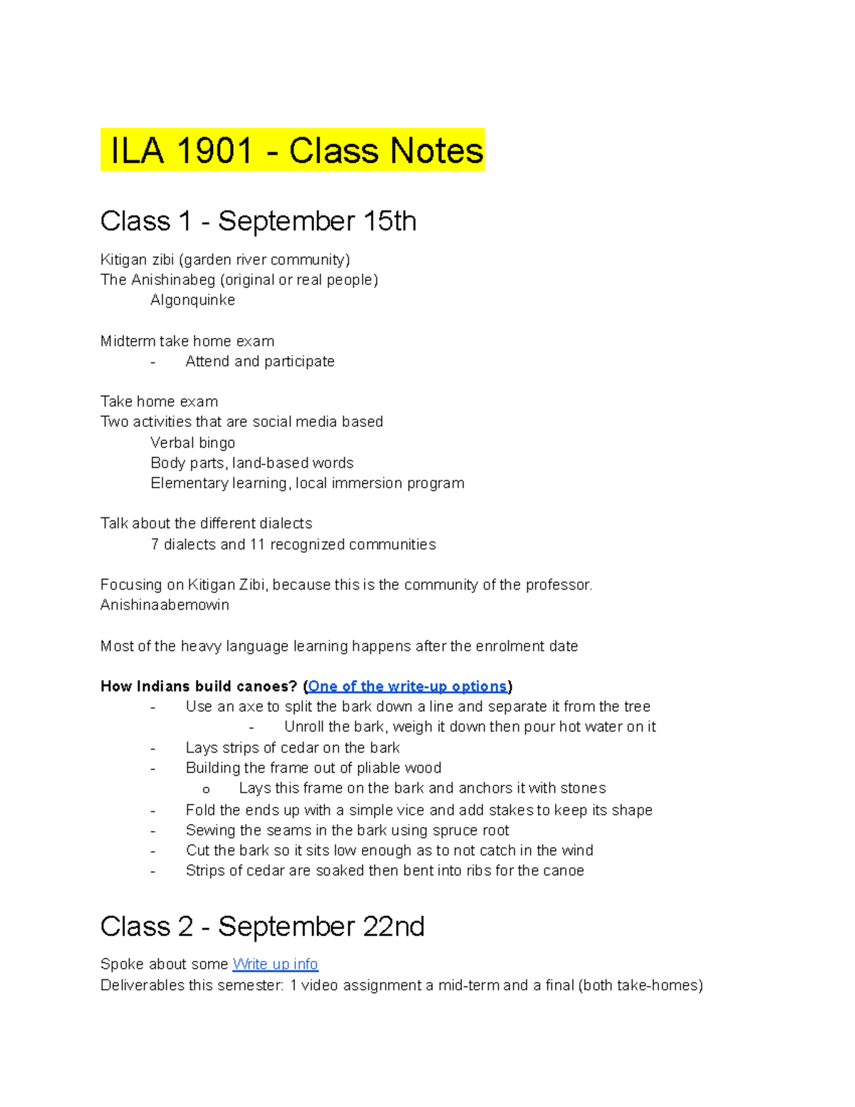 ILA 1901 - Notes - Intro to indigenous languages - ILA 1901 - Class ...