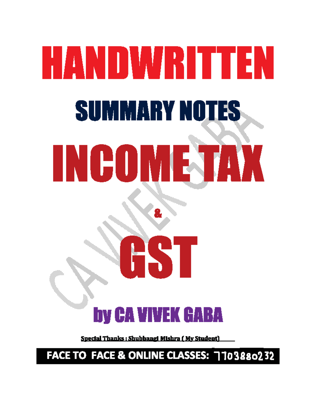 Income tax & gst handwritten notes by CA vivek gaba - Bcom hons. - Studocu