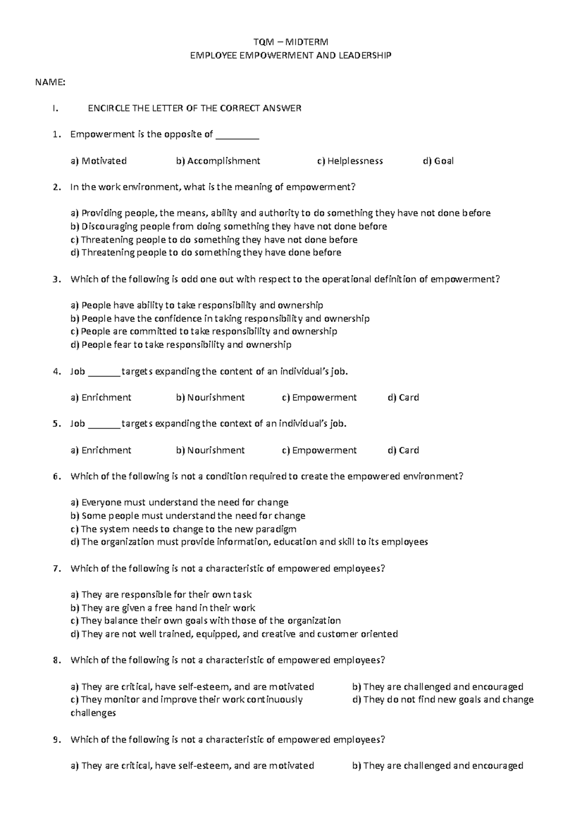 Midterm-TQM - Operations Management - Total Quality Management - TQM ...