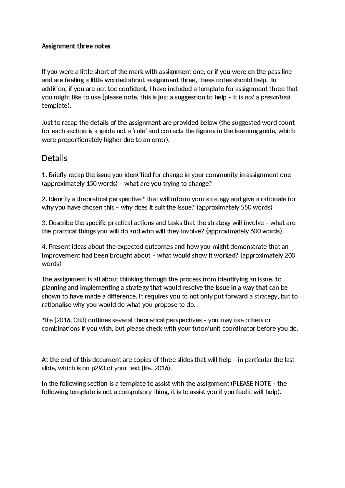 Assignment three notes - In addition, if you are not too confident, I ...