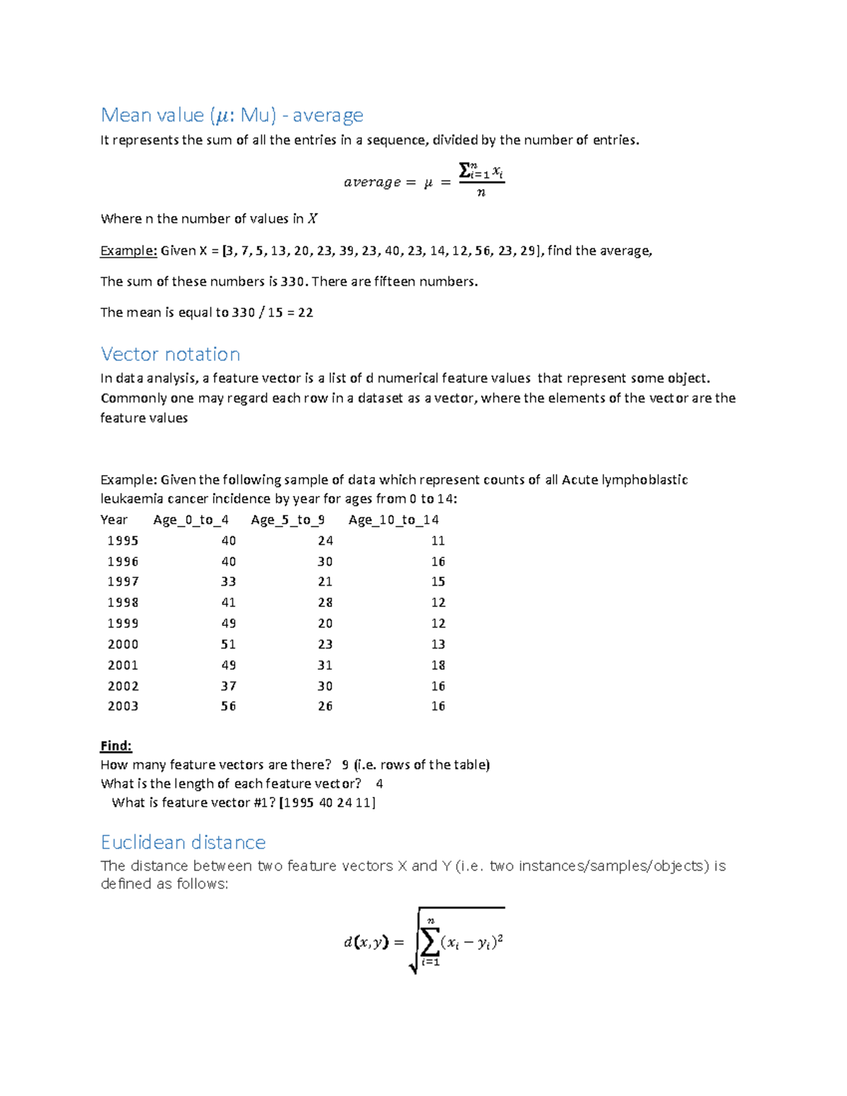 Maths revision for data processing - Mean value (!: Mu) - average It ...