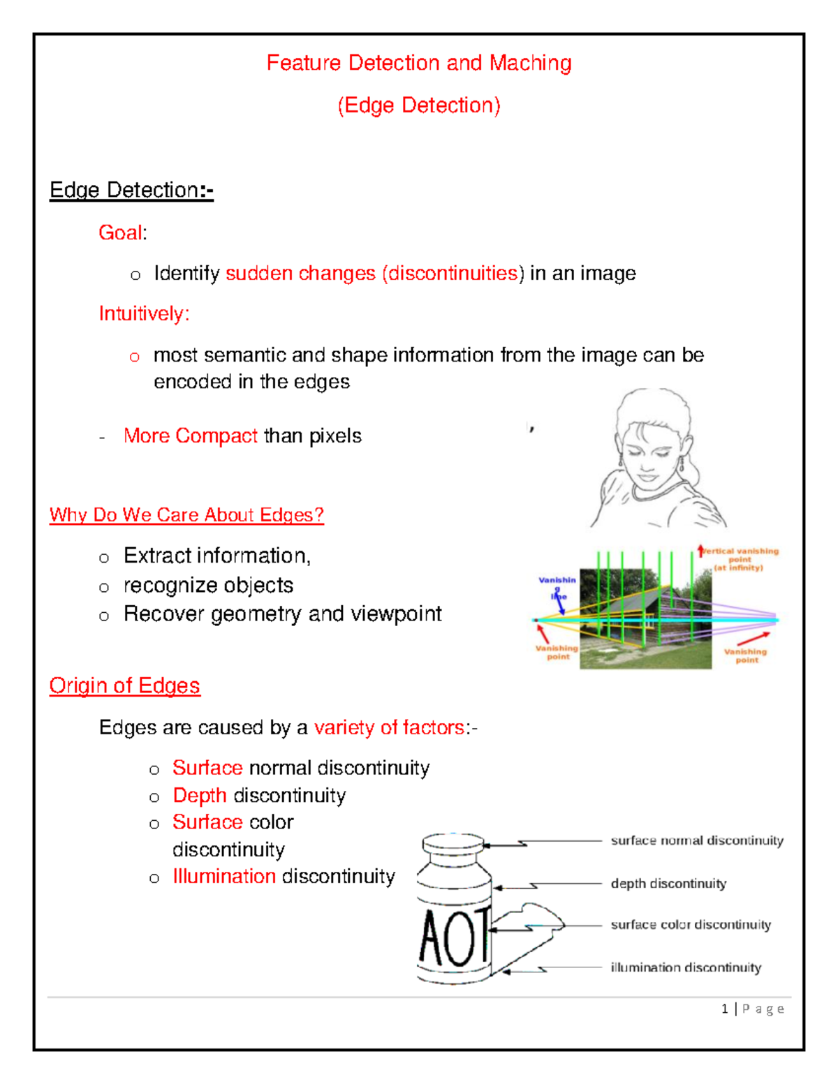Lec6 - notes computer vision - Feature Detection and Maching (Edge ...