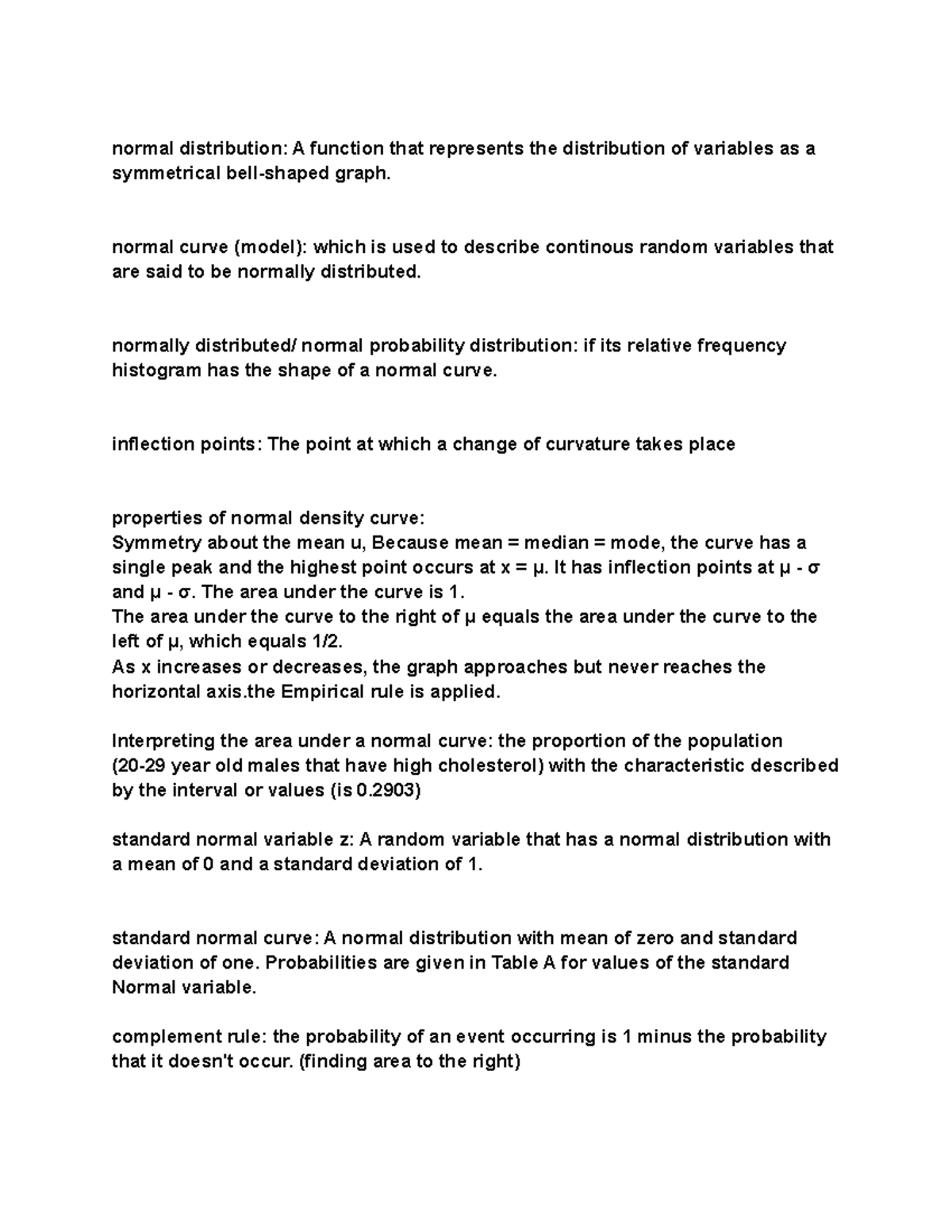 Prob and Stats EXAM - notes/study guide - normal distribution: A ...