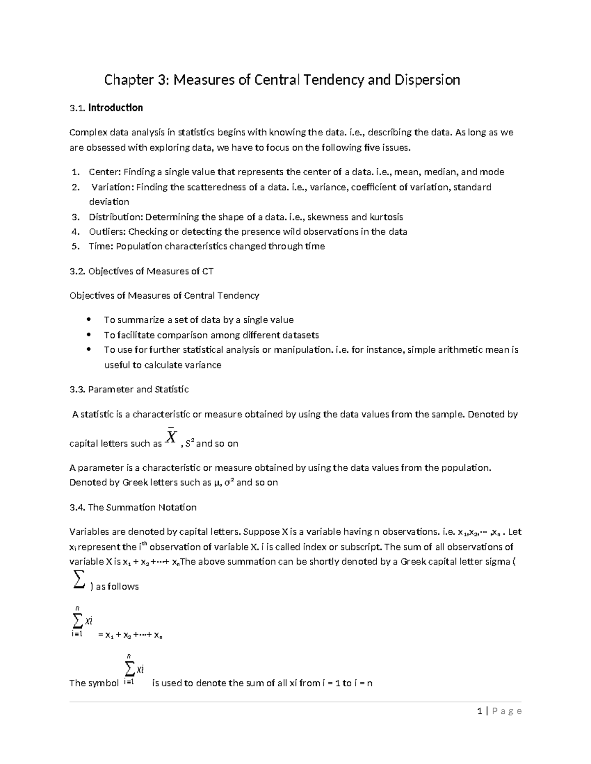 Chapter 3 STAT 1 - good - Chapter 3: Measures of Central Tendency and ...