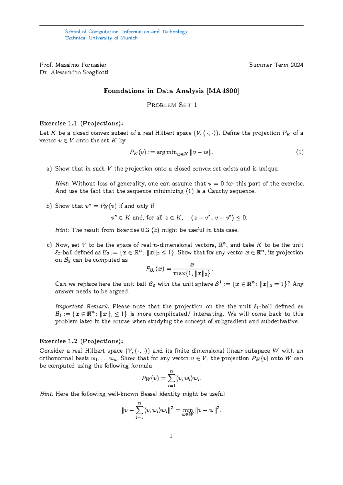 Exercise Sheet 1 - Ex1 - School of Computation, Information and Technology Technical University ...